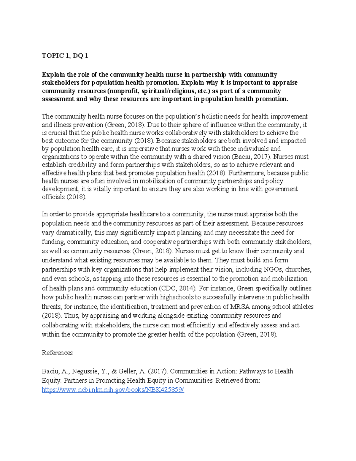 NRS 427 DQs - DQ samples for course - TOPIC 1, DQ 1 Explain the role of ...