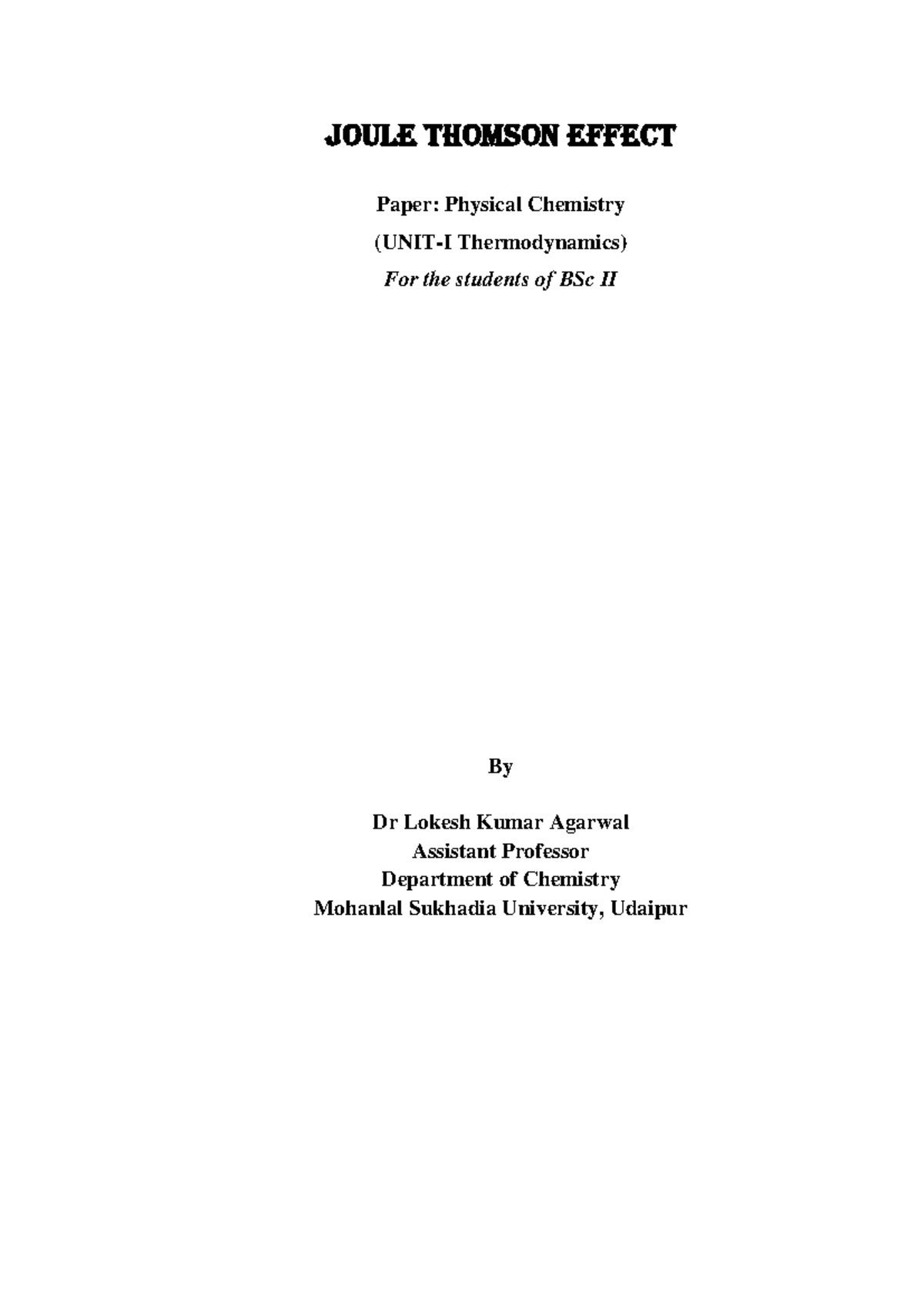 1535 Joule Thomson Effect - Joule Thomson effect Paper: Physical ...