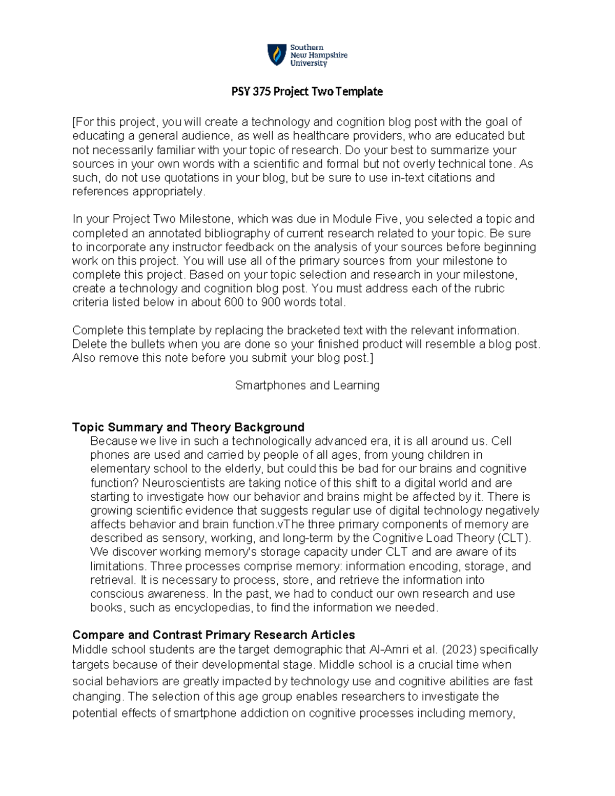 PSY 375 Project Two - PSY 375 Project Two Template [For this project ...