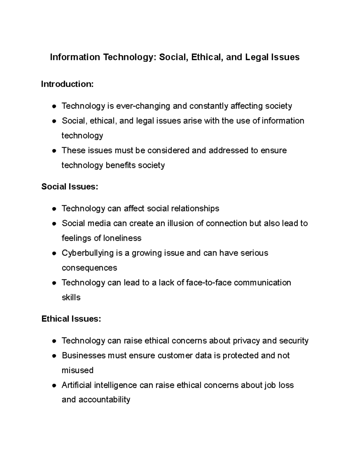 Information Technology Social Ethical and Legal Issues - Information ...