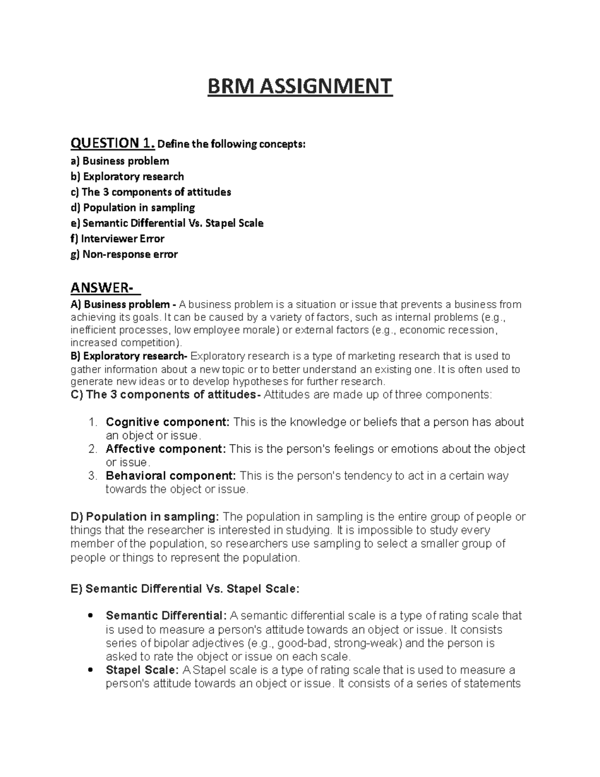 BRM Assignment(M22BBAU0306) - BRM ASSIGNMENT QUESTION 1. Define the ...