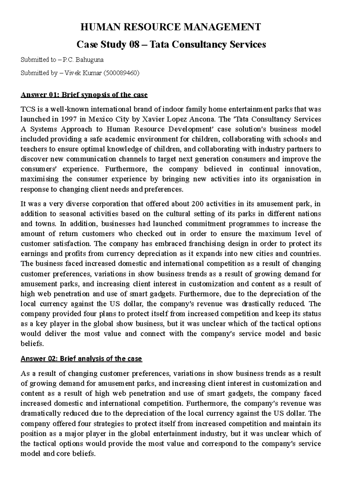 Vivek kumar HRM - data - HUMAN RESOURCE MANAGEMENT Case Study 08 – Tata ...