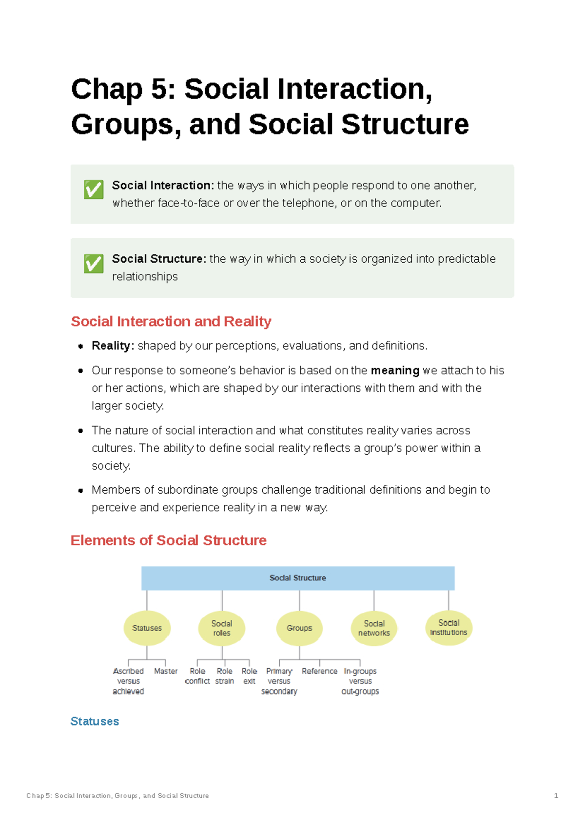 Chap 5 Social Interaction, Groups, and Social Stru 640a3c5bf66345 ...
