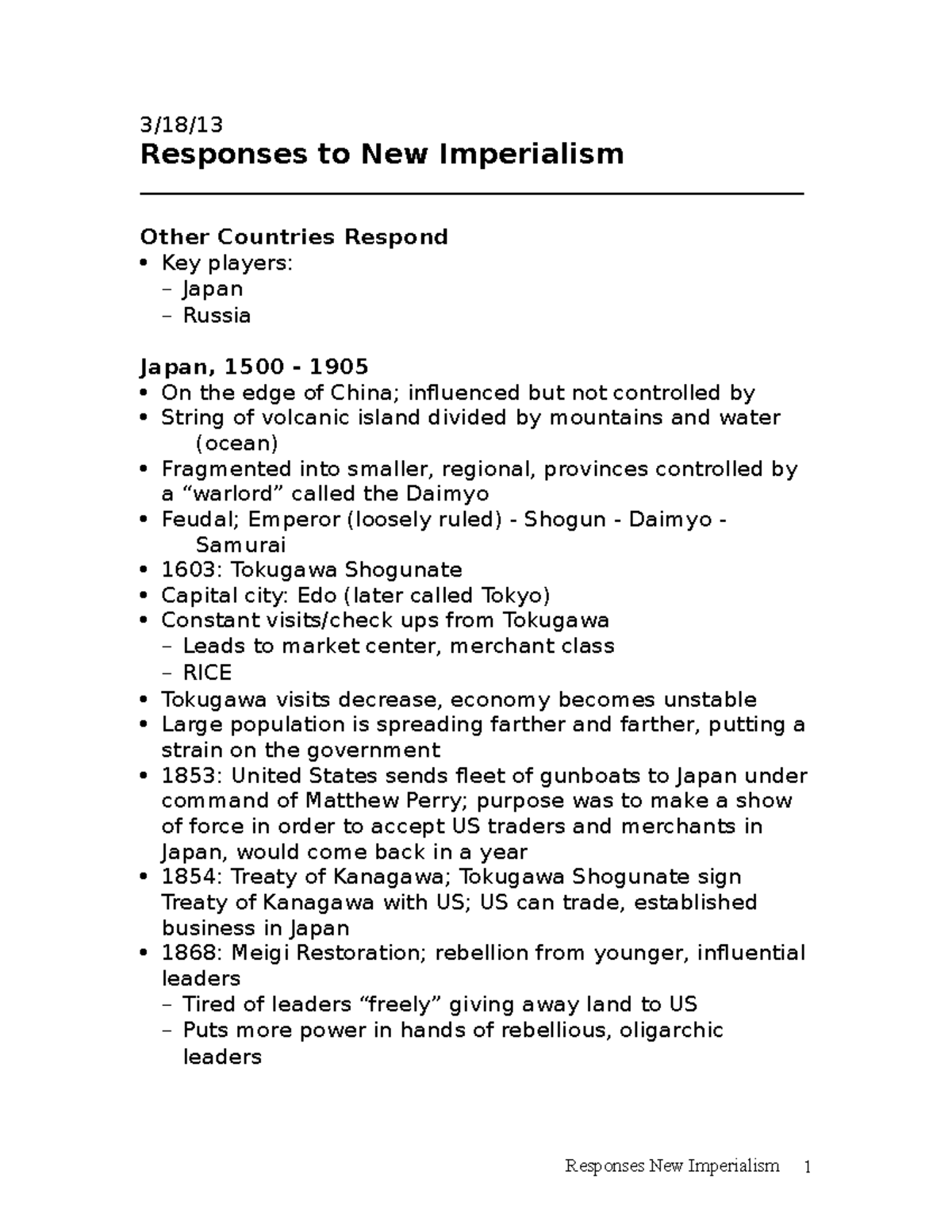 15 - Responses to New Imperialism 3-15-13 - 3/18/13 Responses to New ...