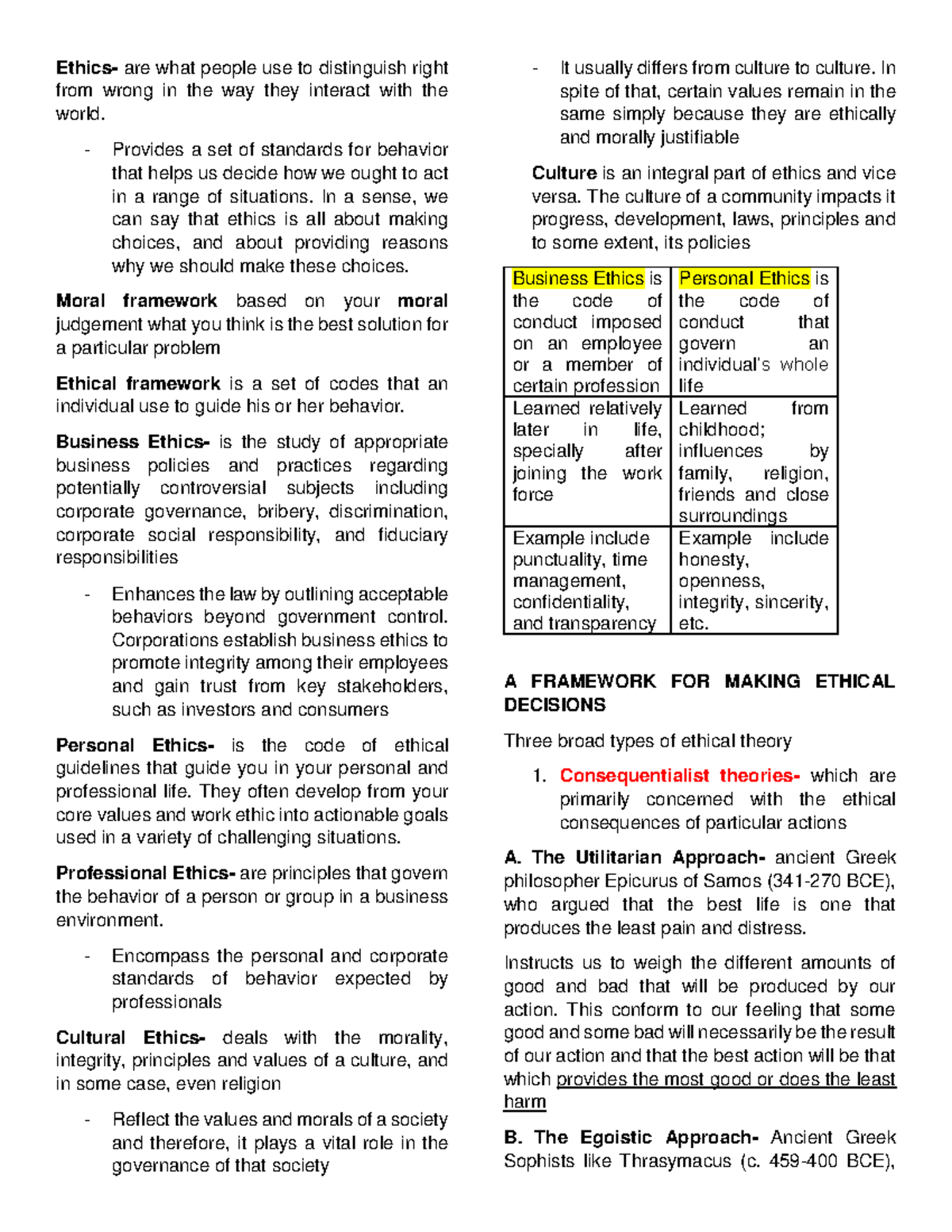 Business- Ethics- Notes - Ethics- are what people use to distinguish ...