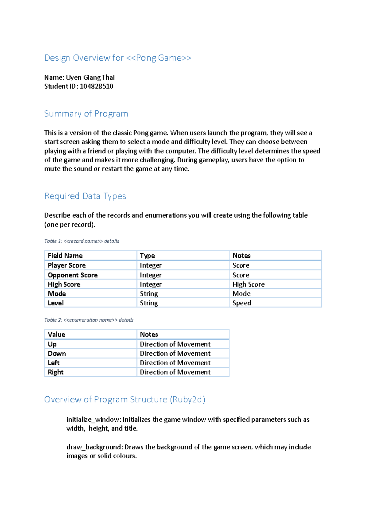 Credit Task 6.3 - Custom Program Design - Design Overview for Name: Uyen - Studocu