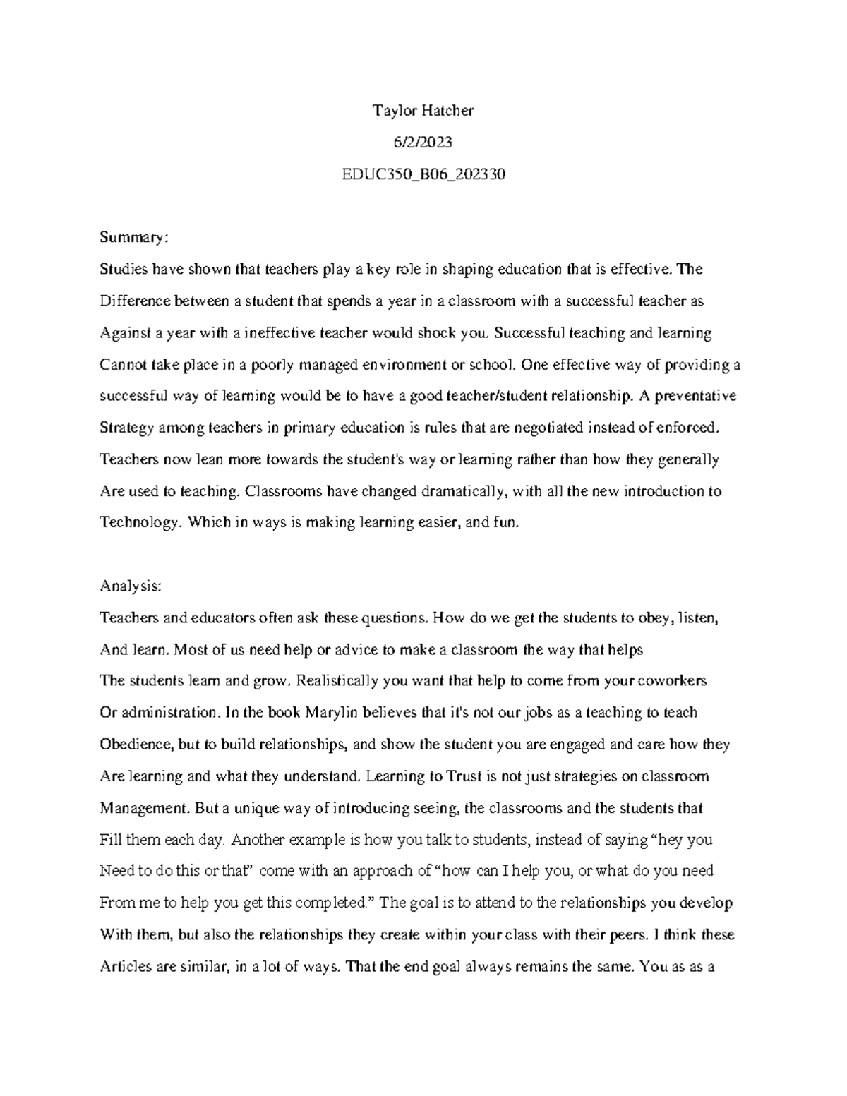 Document 39 - HOME WORK - Taylor Hatcher 6/2/ EDUC350_B06_ Summary ...