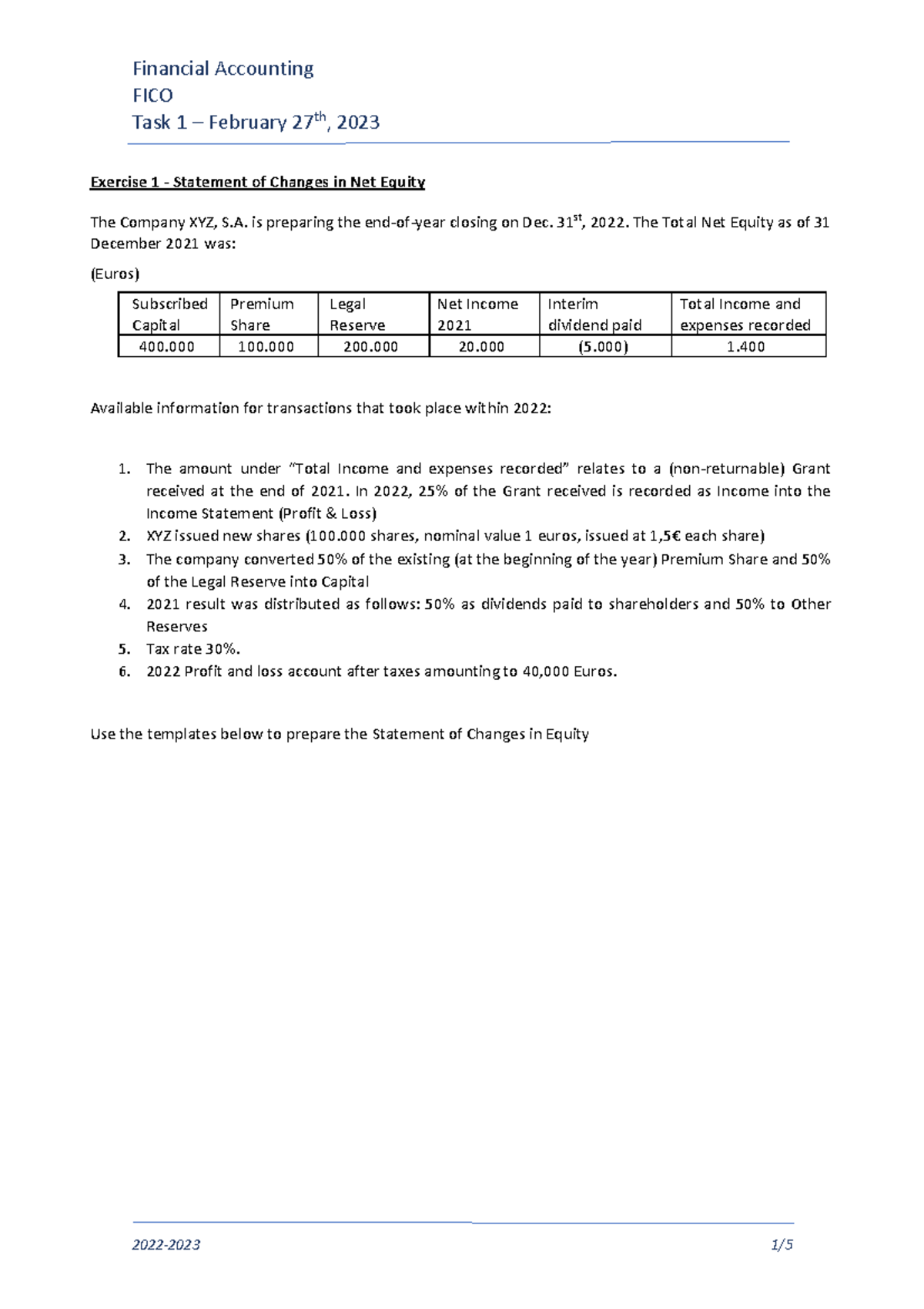 Task 1 February 27 2023 - exam example - FICO Task 1 – February 2 7 th ...