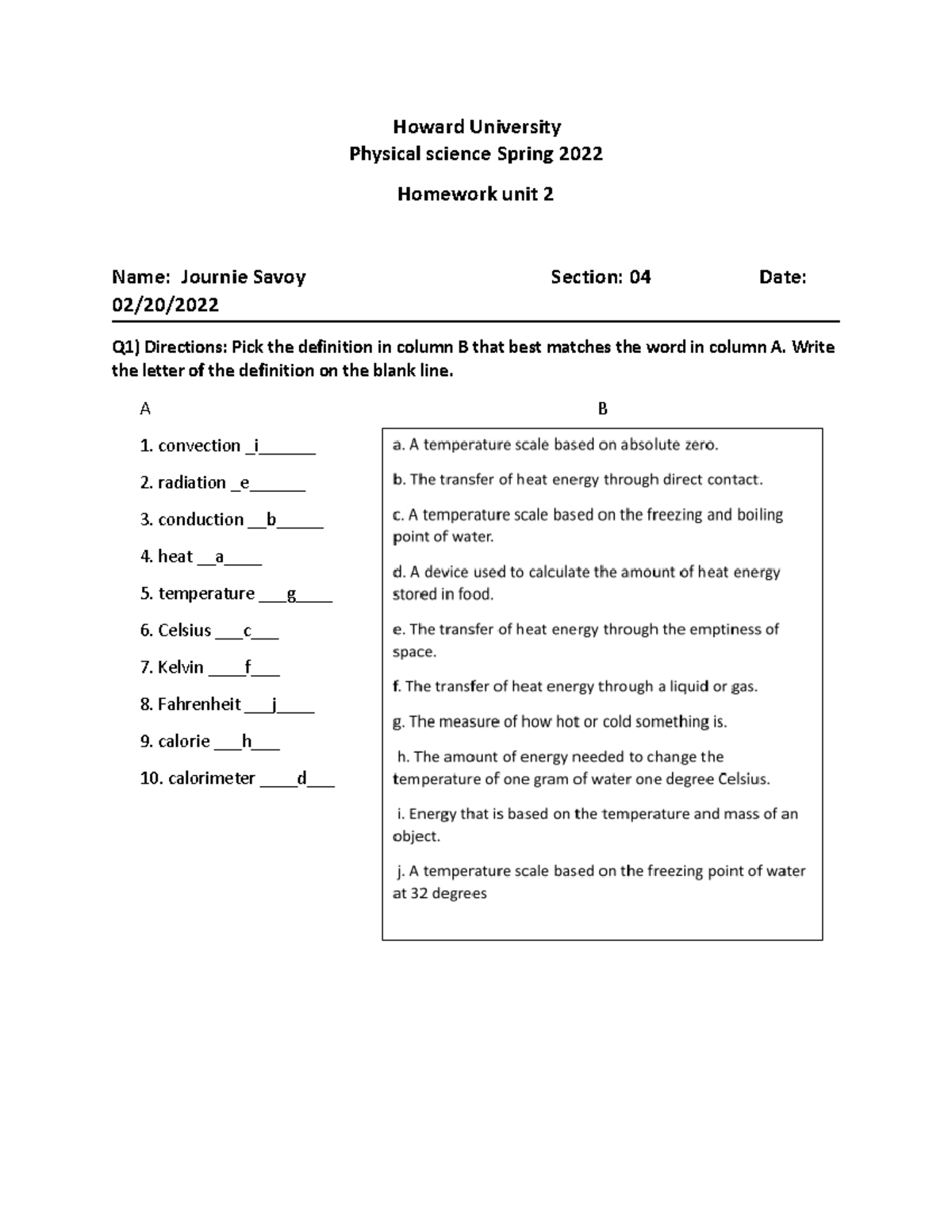 UTF-8''Homework%20unit2 - Howard University Physical science Spring ...