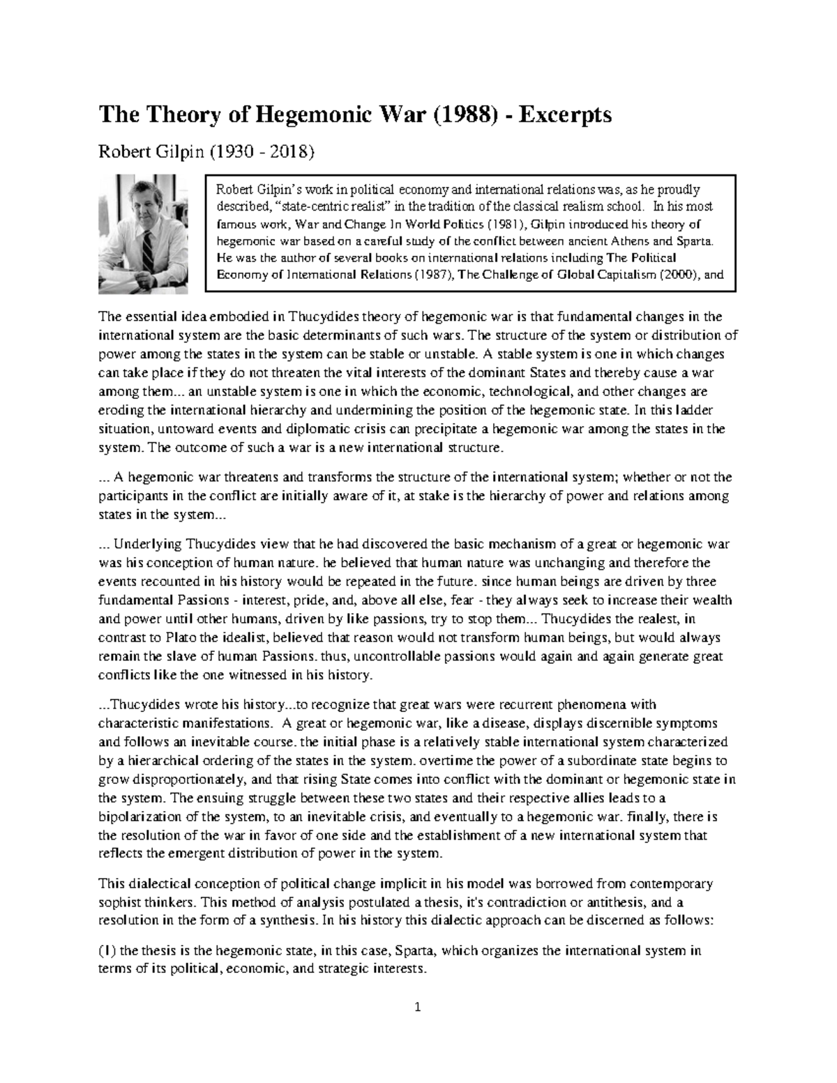 Robert+Gilpin+Theory+of+Hegemonic+War - 1 The Theory of Hegemonic War ...