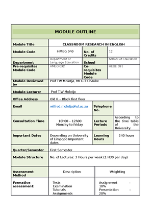 Grade 11 Engfa Short Stories Study Guide - TABLE OF CONTENTS LITERARY ...