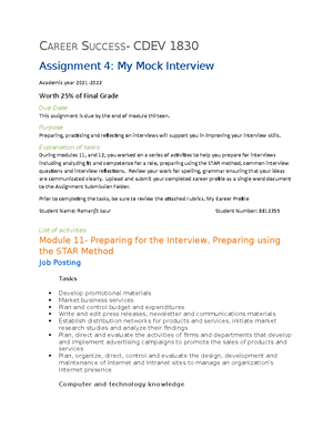 CDEV1830 Career Success Assignment 2 My Labour Market and Company ...
