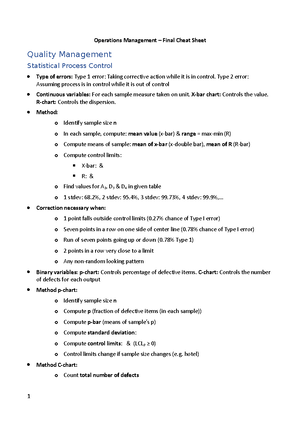 OPM Summary - Final - Fall Semester - Operations Management – Final ...