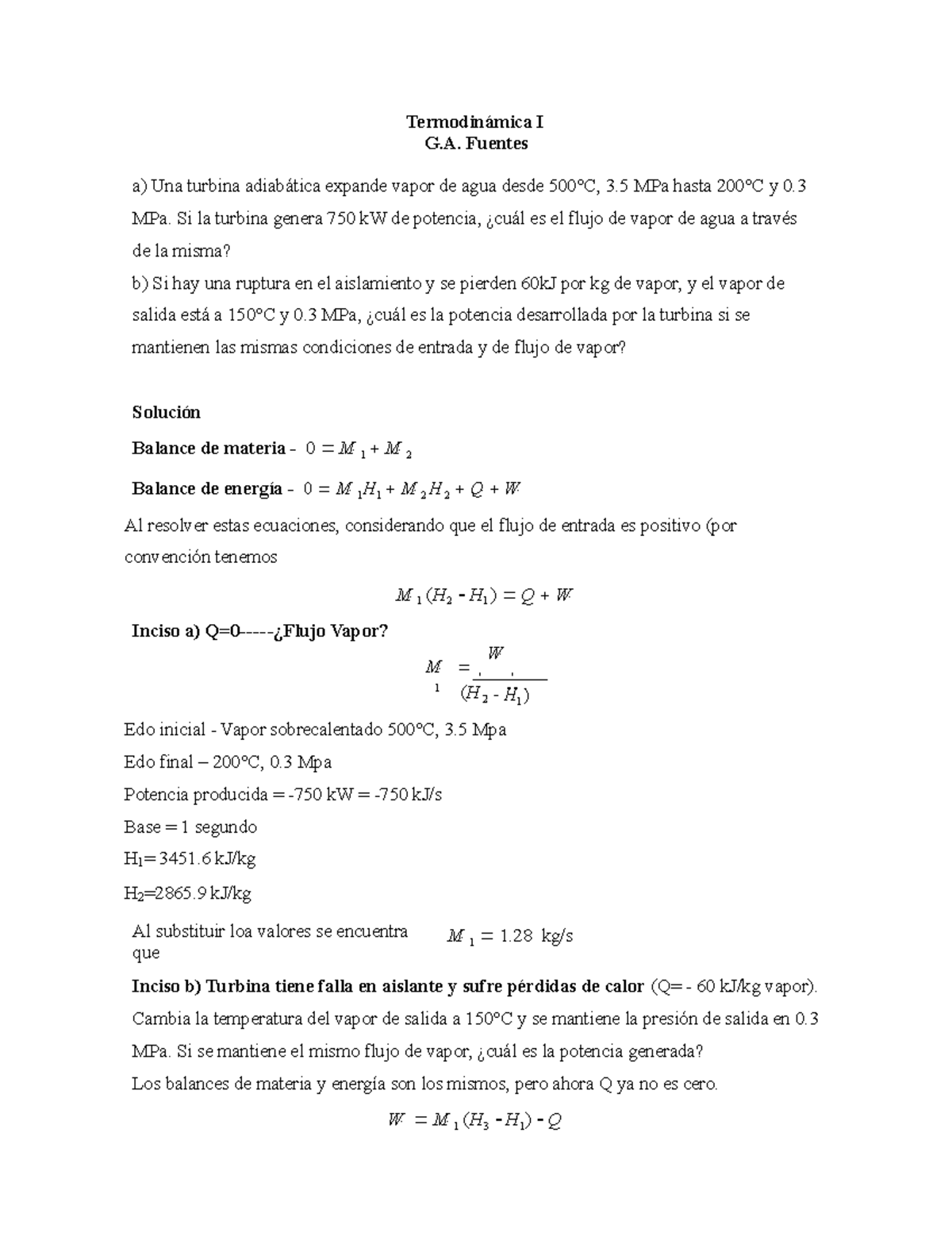 Solución de turbina adiabática y de turbina con pérdida de calor ...