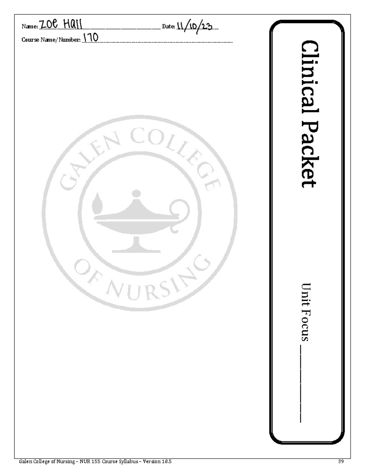 155 Clinical Packet 2-2-3 - Name
