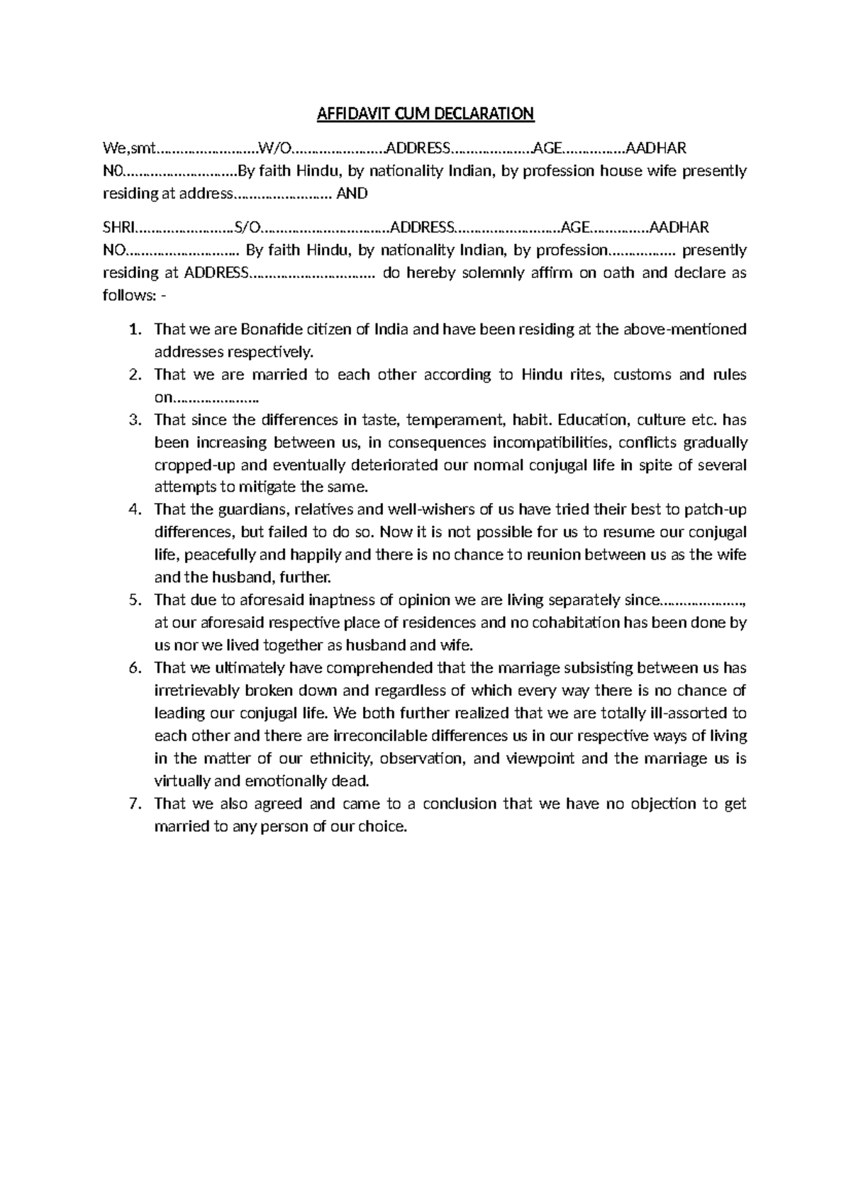 Affidavit CUM Declaration - AFFIDAVIT CUM DECLARATION - Studocu