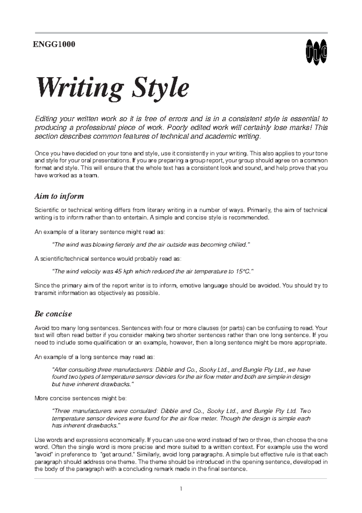 Writing style 1 - Writing Style Editing your written work so it is free ...