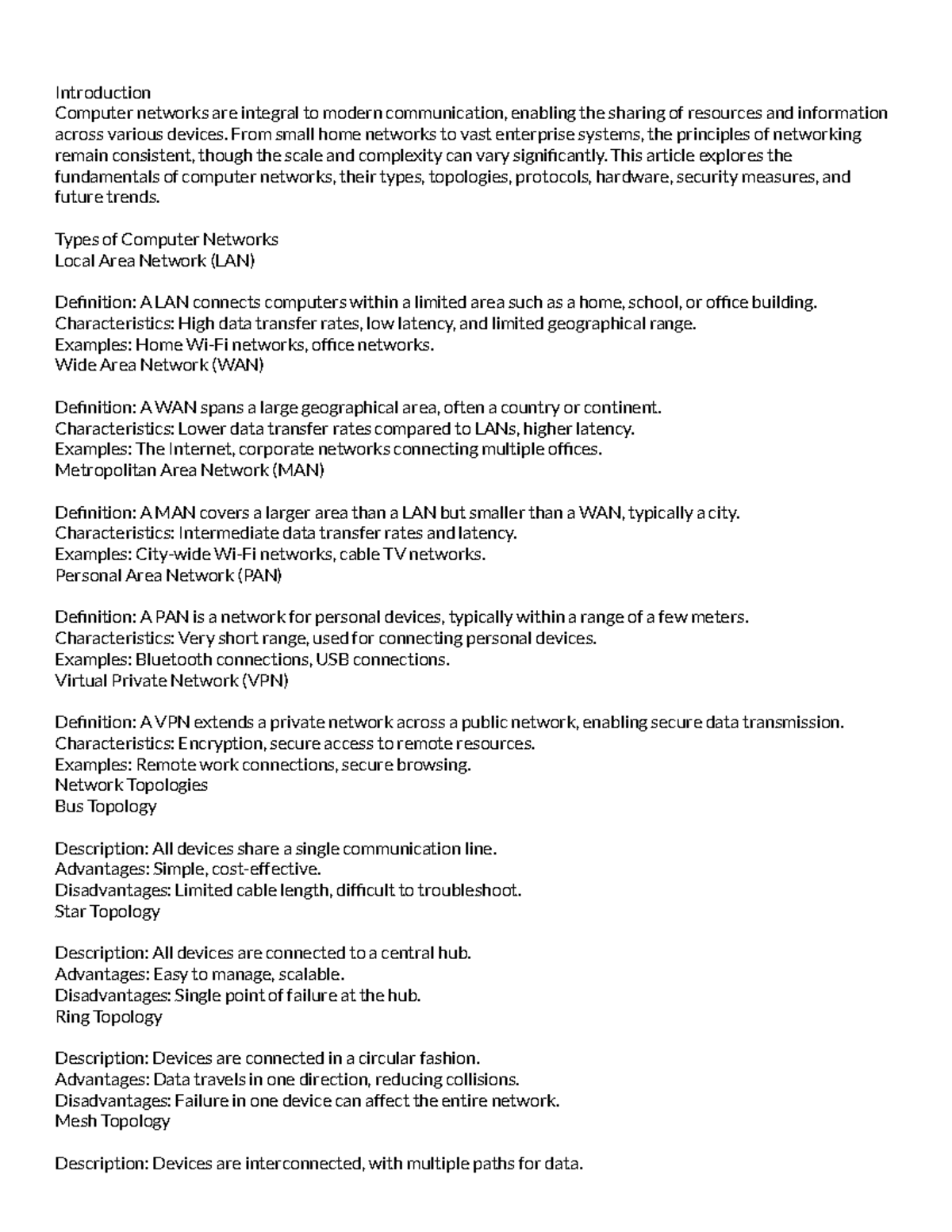 Sample - Lecture Notes for semester exam - Introduction Computer ...