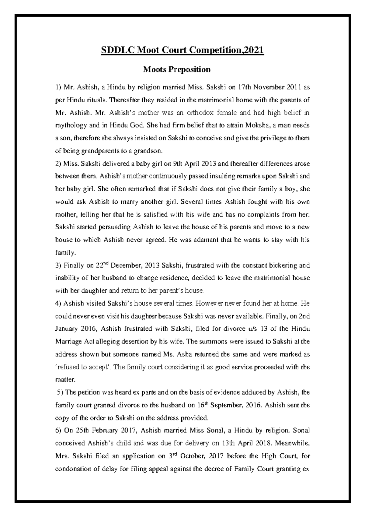 Moot court problem 2021 - SDDLC Moot Court Competition, Moots ...