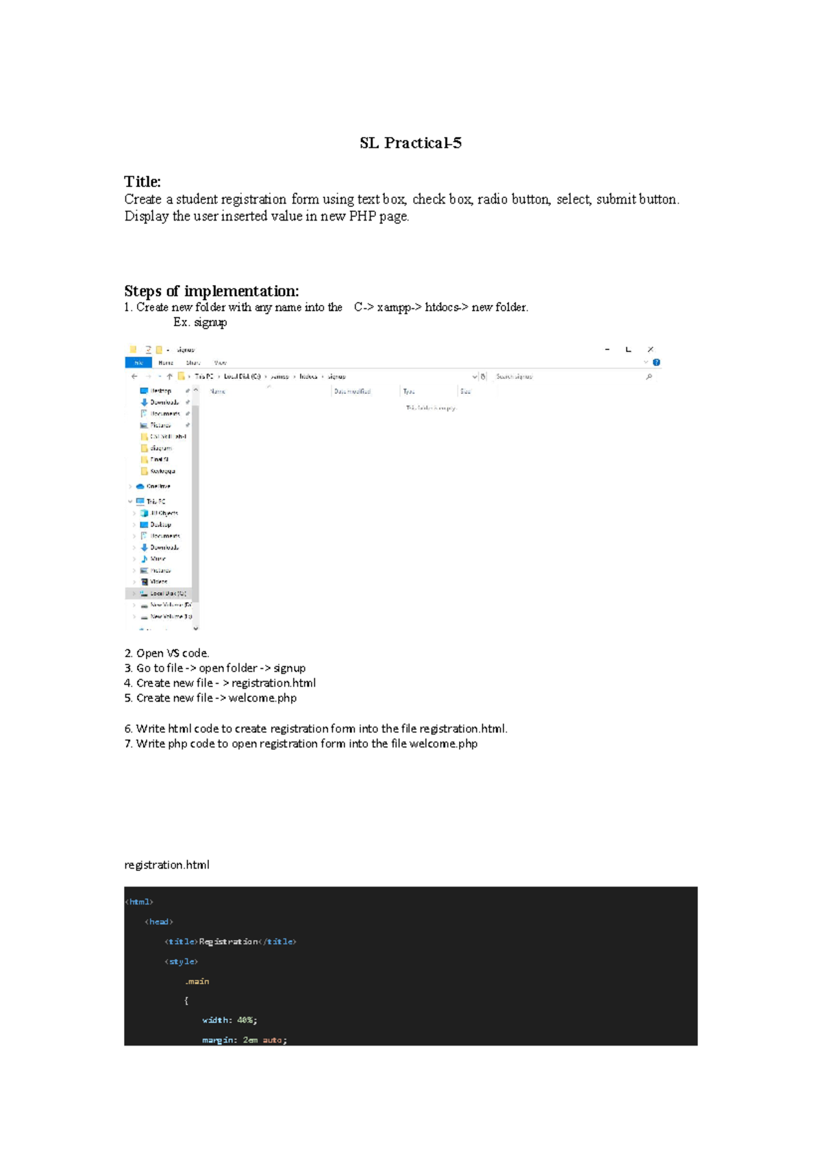 SL Practical-5 - SL Practical- Title: Create a student registration form using text box, check ...