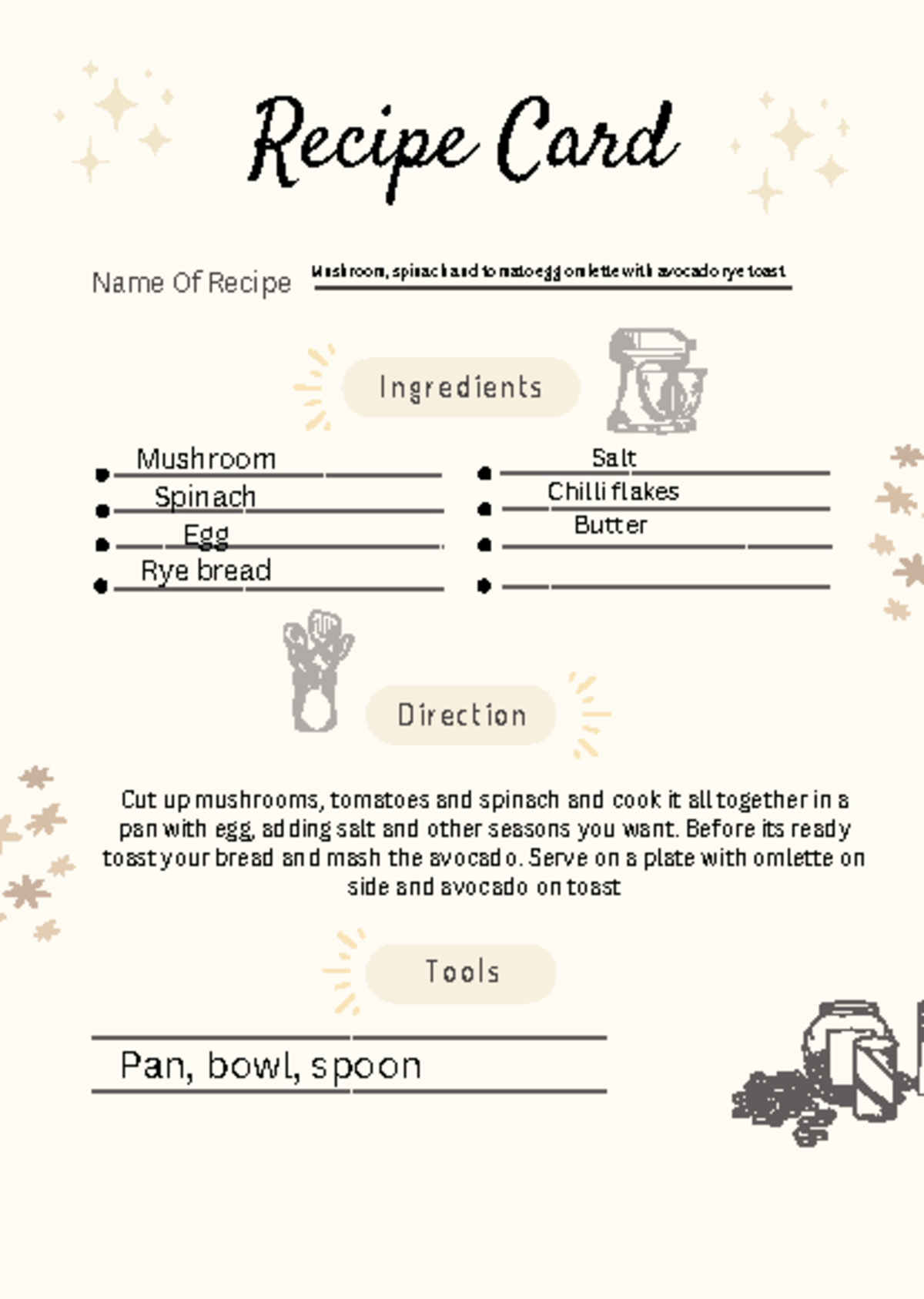 Recipe card - ddddd - Recipe Card Ingredients Direction Name Of Recipe ...