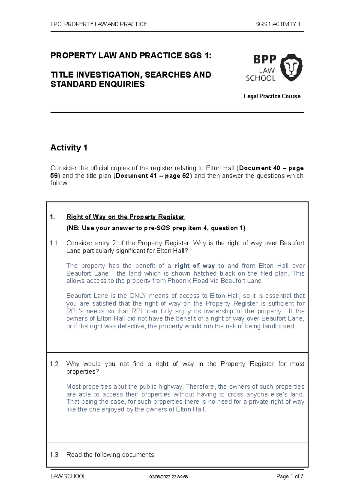 Property SGS 1 Title Investigation, Searches AND Standard Enquiries ...