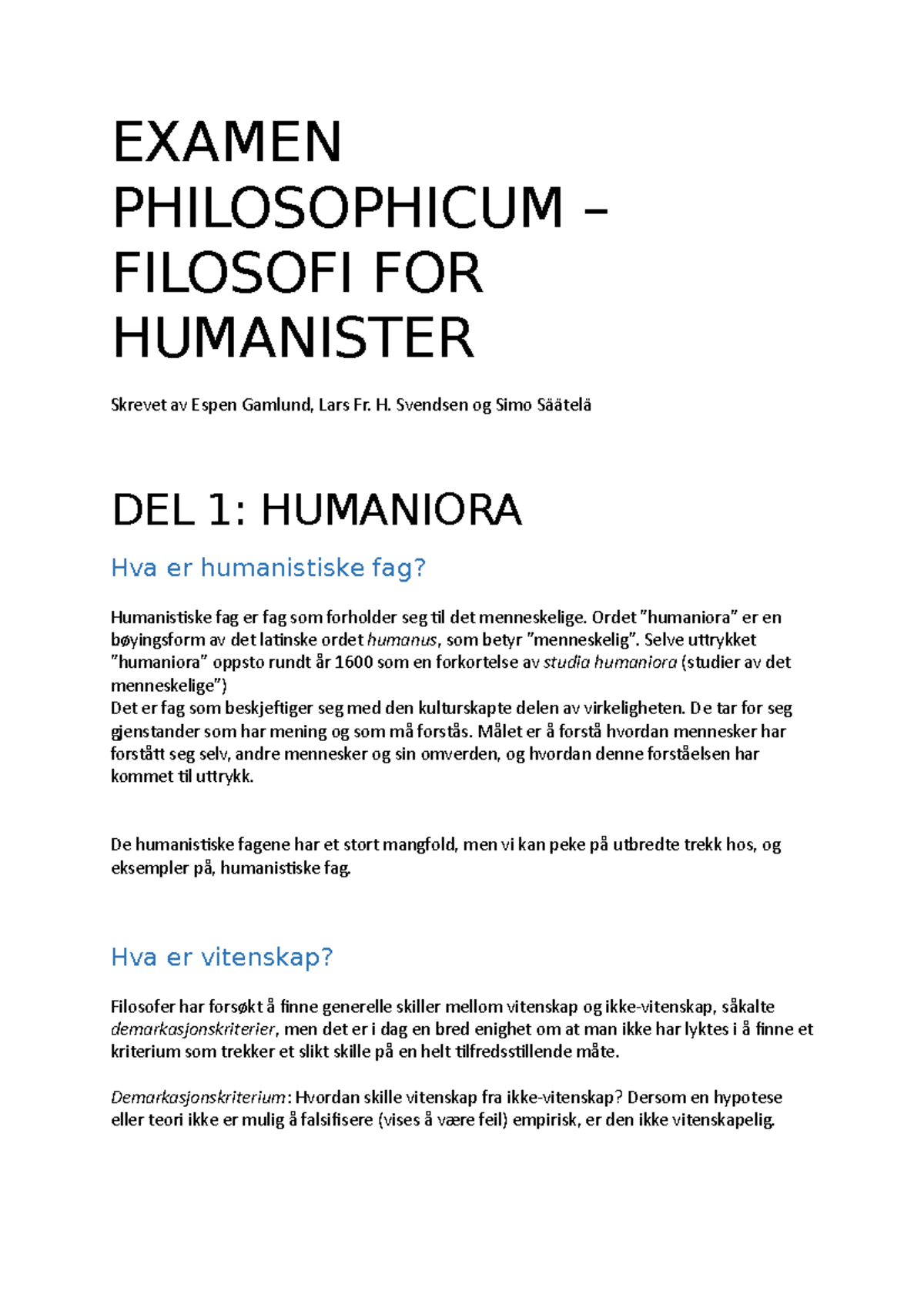 Examen Philosophicum – Filosofi FOR Humanister - second use this - EXAMEN PHILOSOPHICUM ...