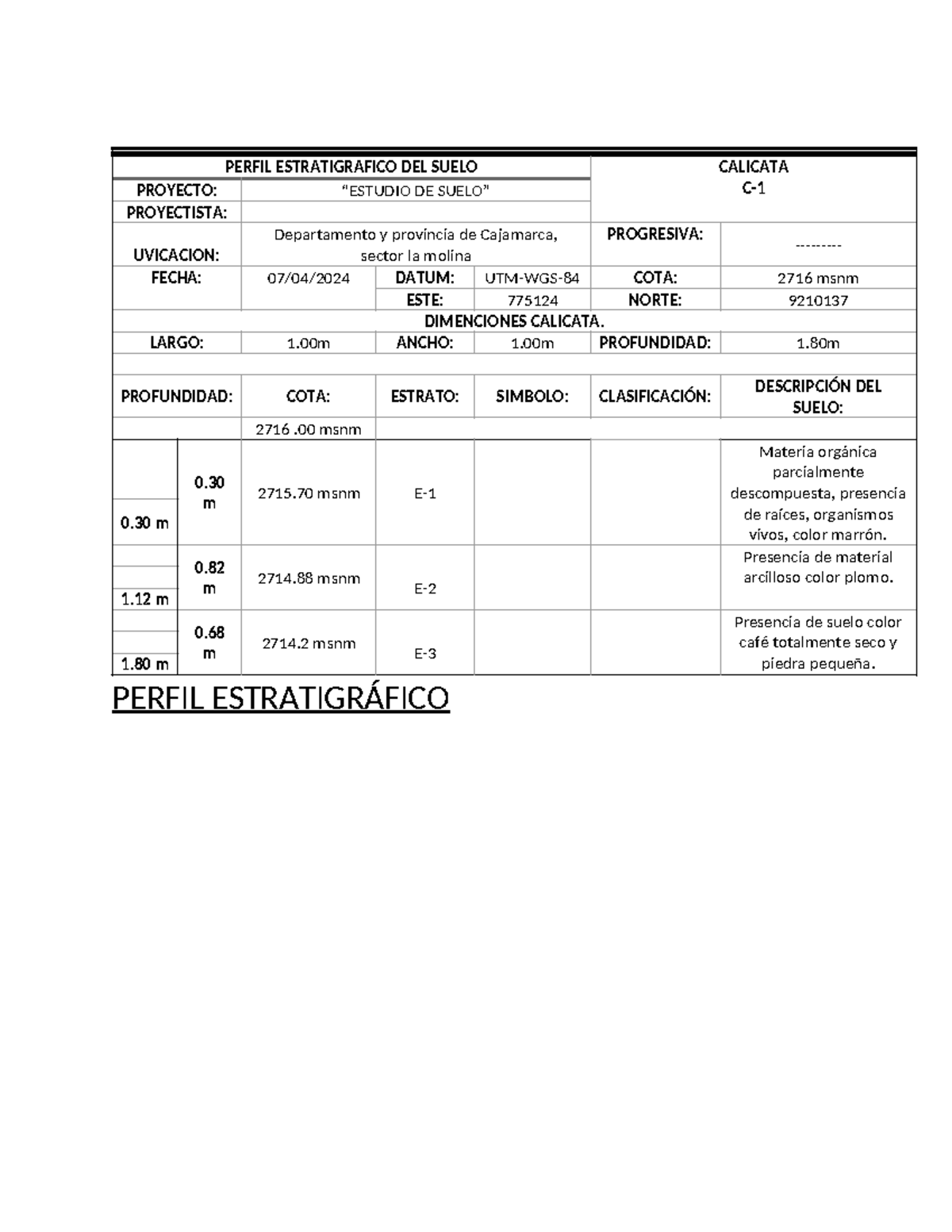 Perfil Estratigrafico DEL Suelo - PERFIL ESTRATIGRAFICO DEL SUELO ...