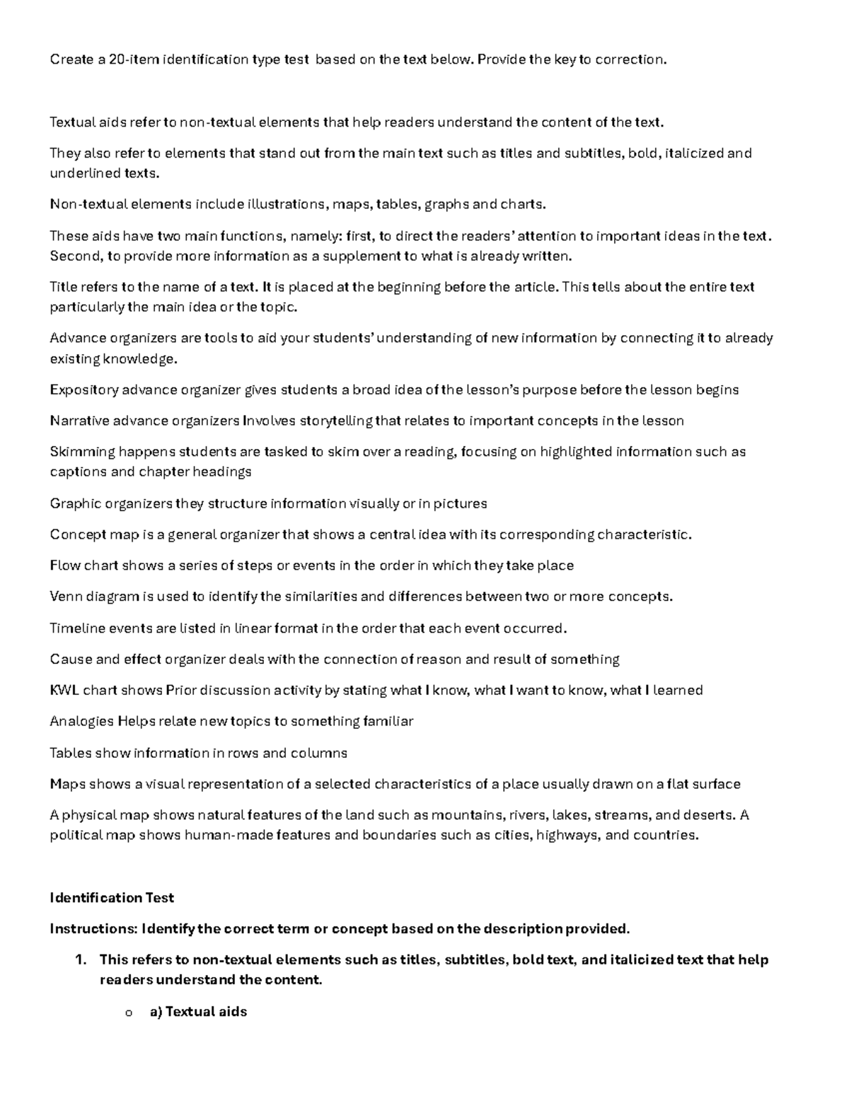 Textual aids quiz - lecture noted for poetry forms - Create a 20 - item ...