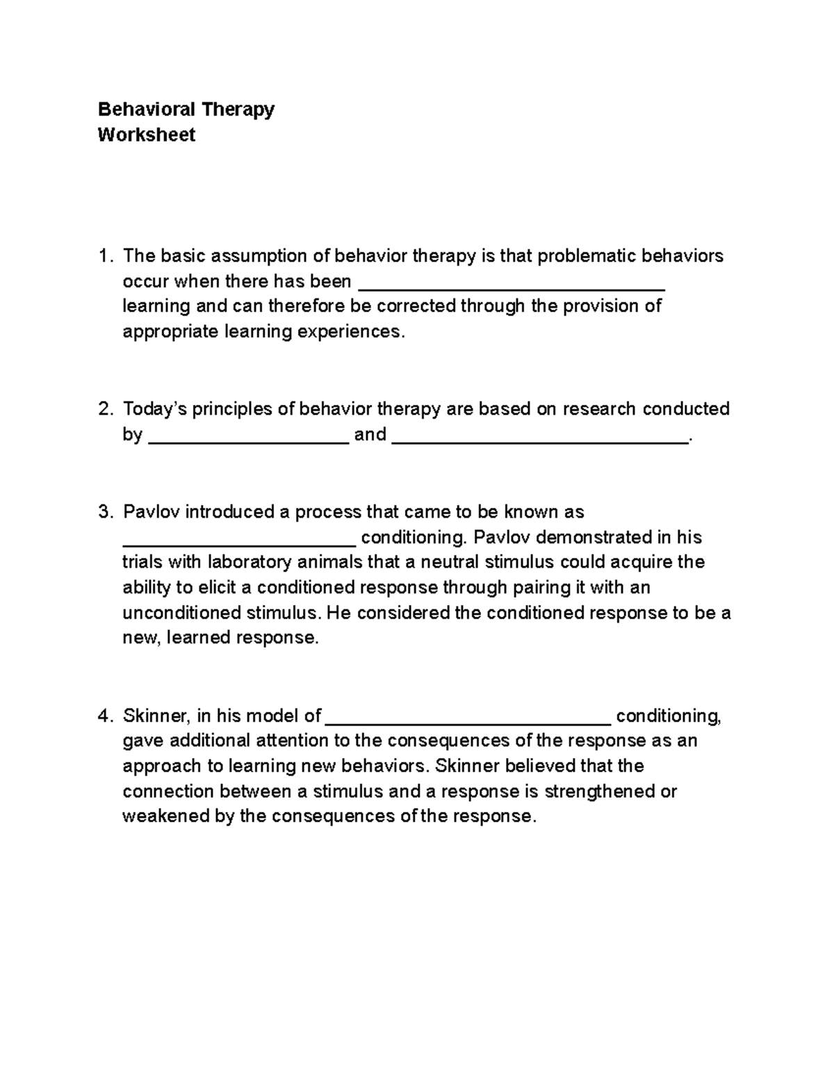 BT and CBT worksheet -1 - behavioral and cognitive behavioral therapy ...