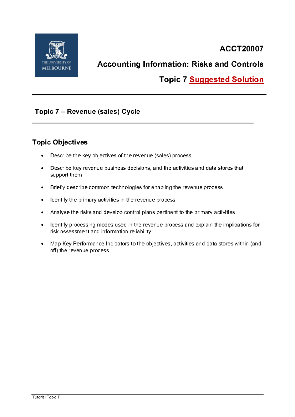 Tutorial Topic 7 - Suggested Solution - ACCT 20007 Accounting ...
