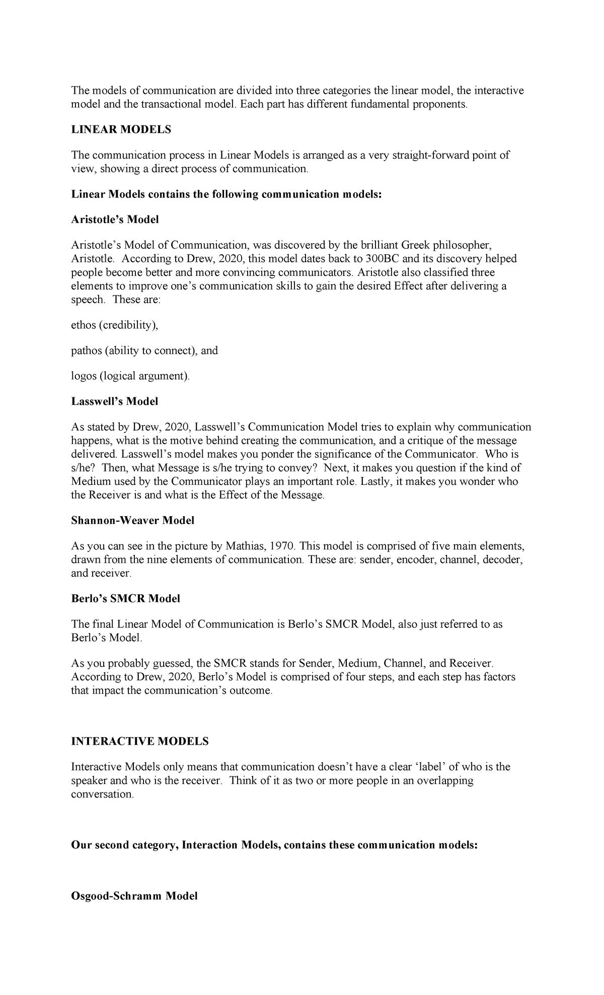 Model of communication - Each part has different fundamental proponents ...