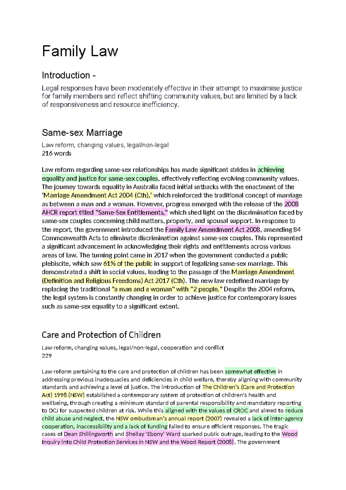 Family Law Legal Studies - Family Law Introduction - Legal responses ...