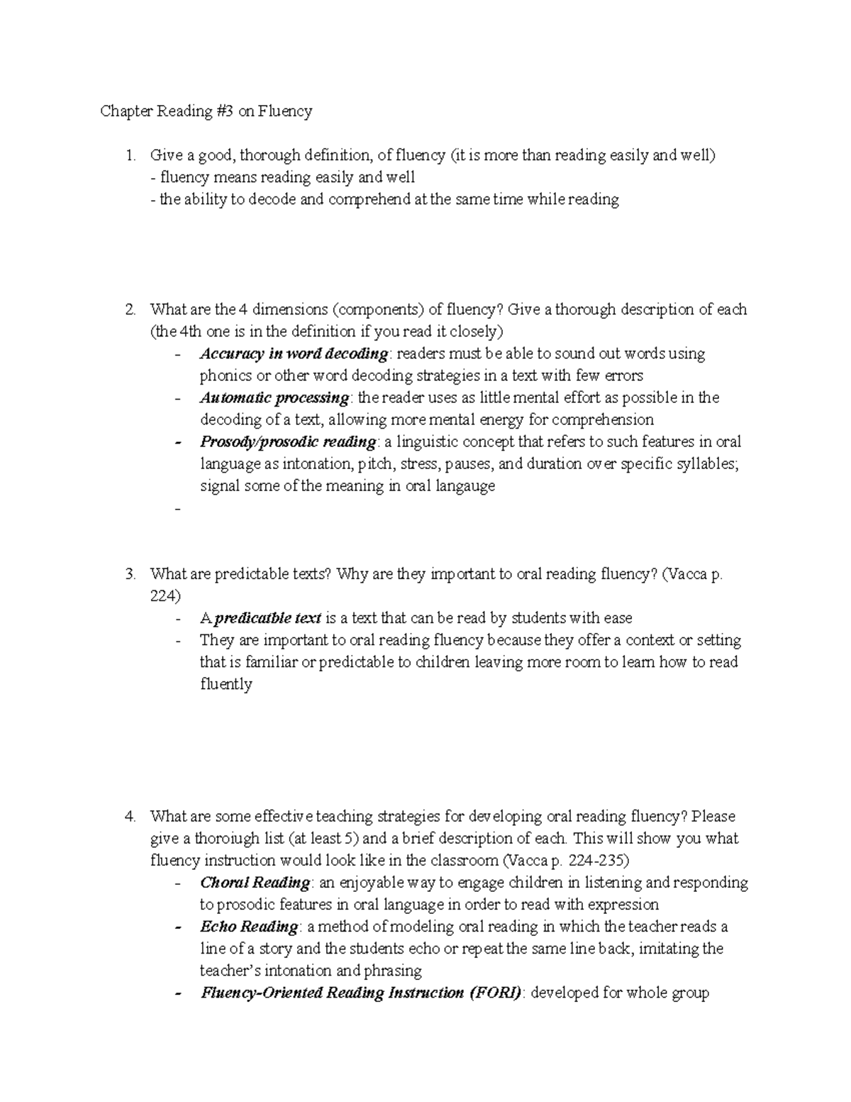 Ch. 8 HW Fluency- Dunigan - Chapter Reading #3 on Fluency Give a good ...