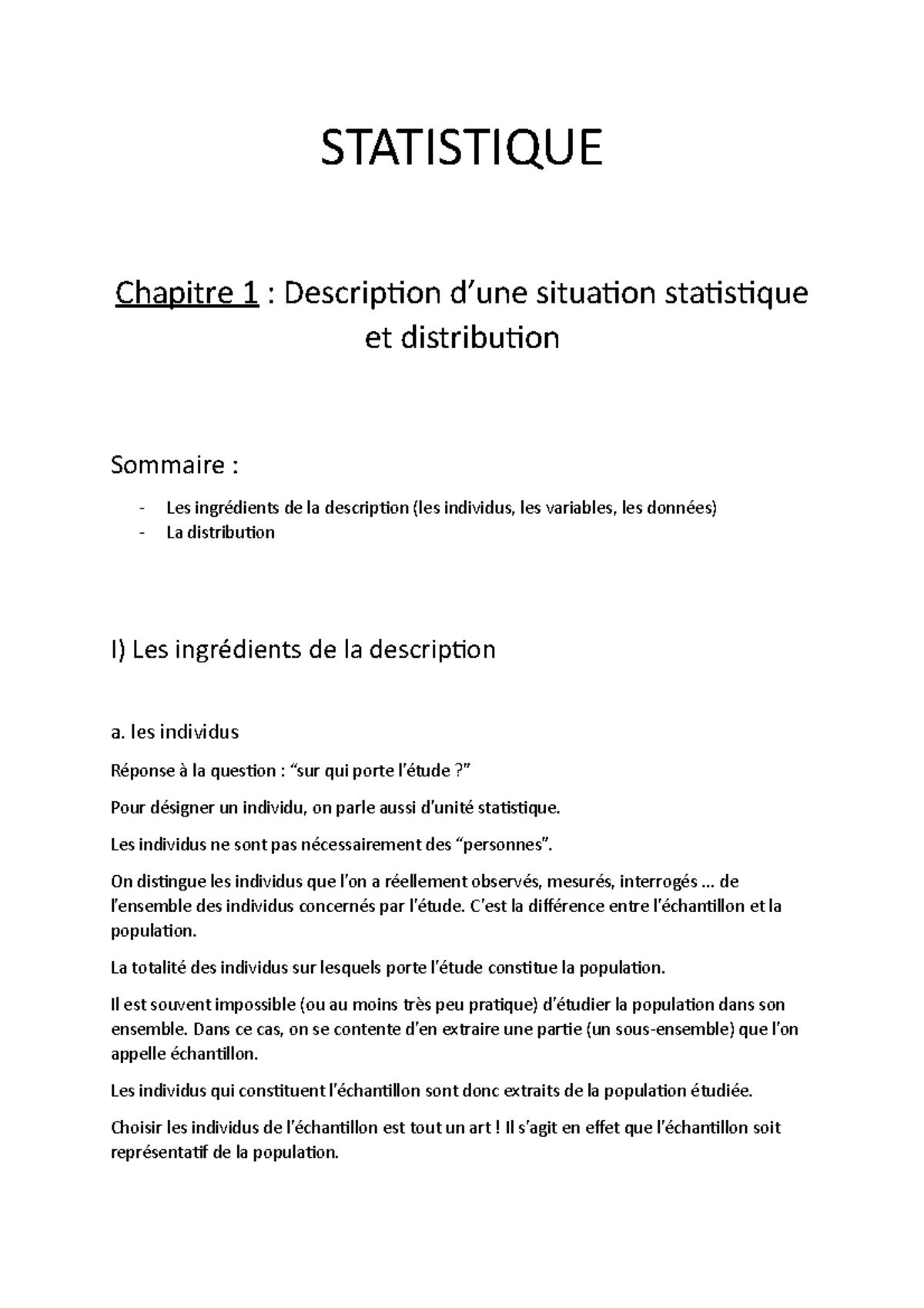 Statistique 1ère Seance - STATISTIQUE Chapitre 1 : Description d’une ...