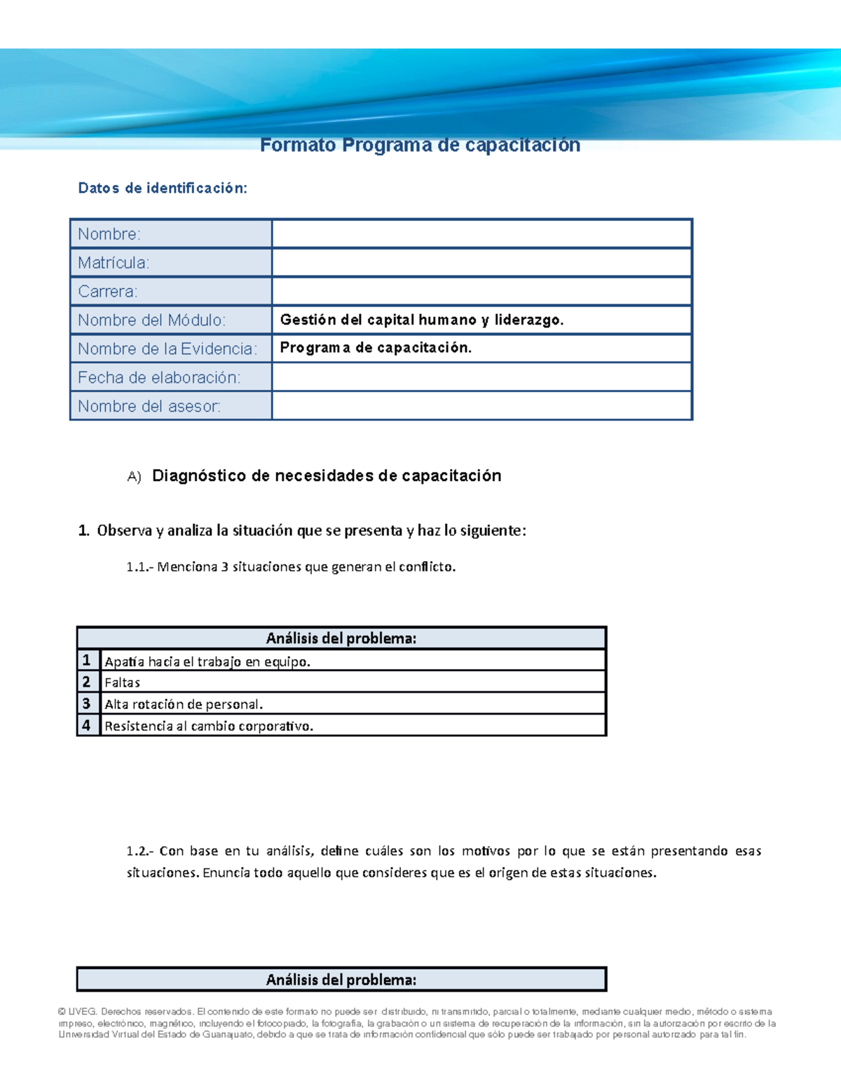 Programa de capacitación. - Formato Programa de capacitación Datos de ...