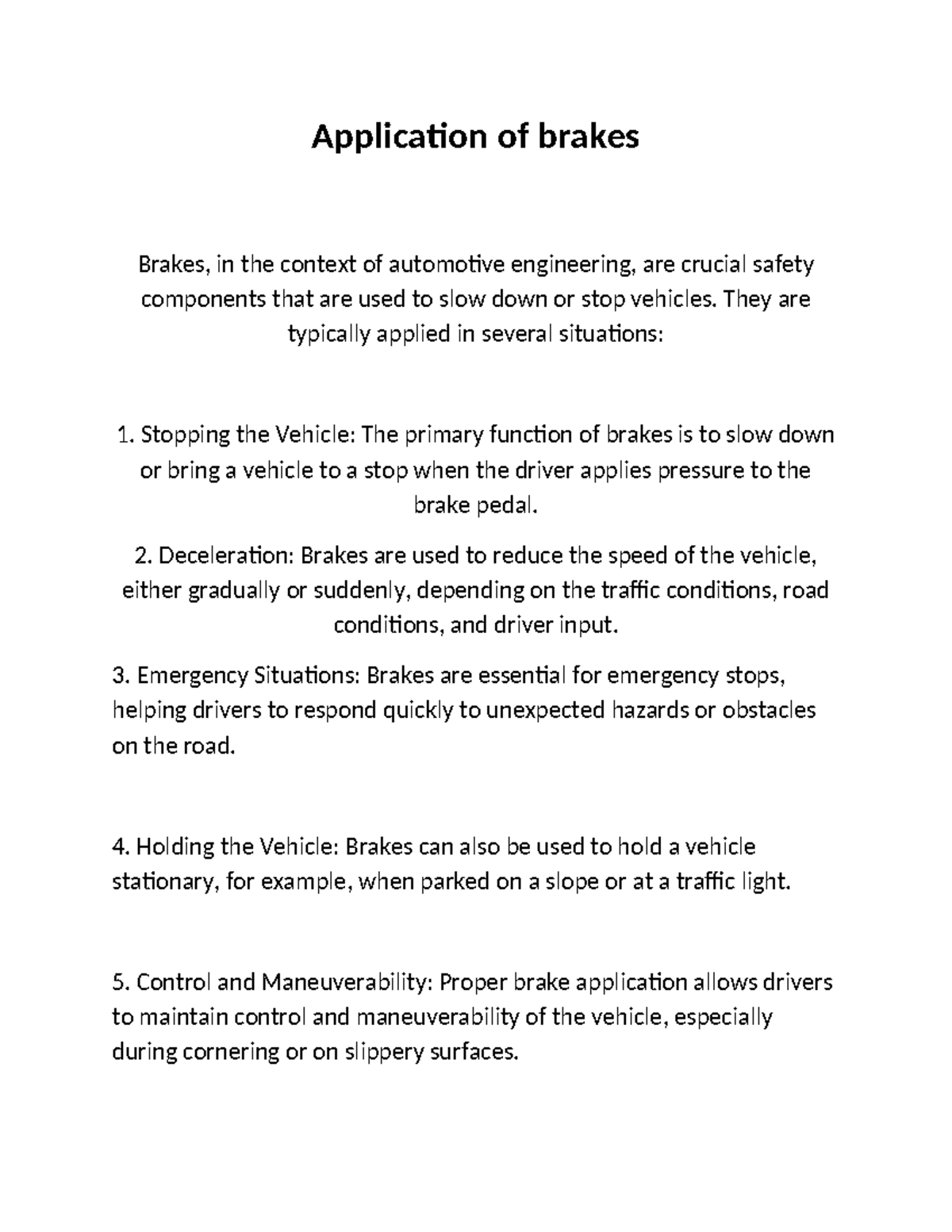 Application of brakes - Breaks & clutchs - Application of brakes Brakes ...