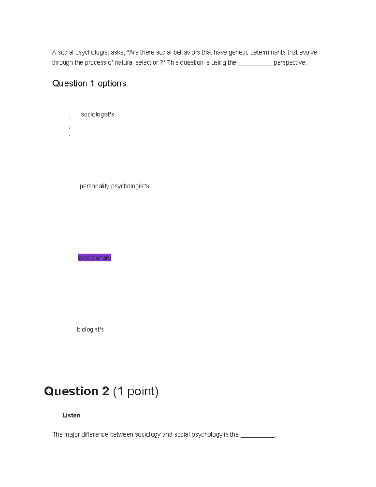 PSYC 235 quiz 1 answers - Google Docs - A social psychologist asks ...