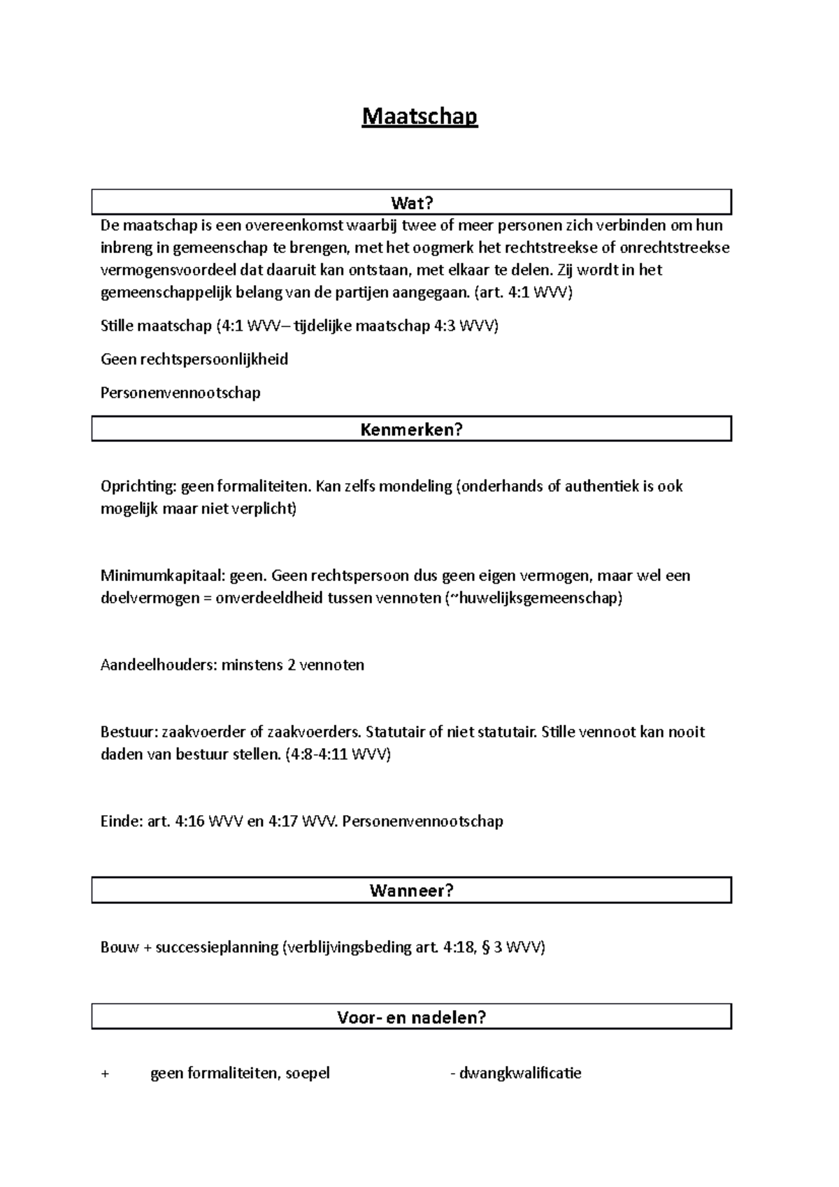 Oplossing fiche maatschap - Maatschap Wat? De maatschap is een ...