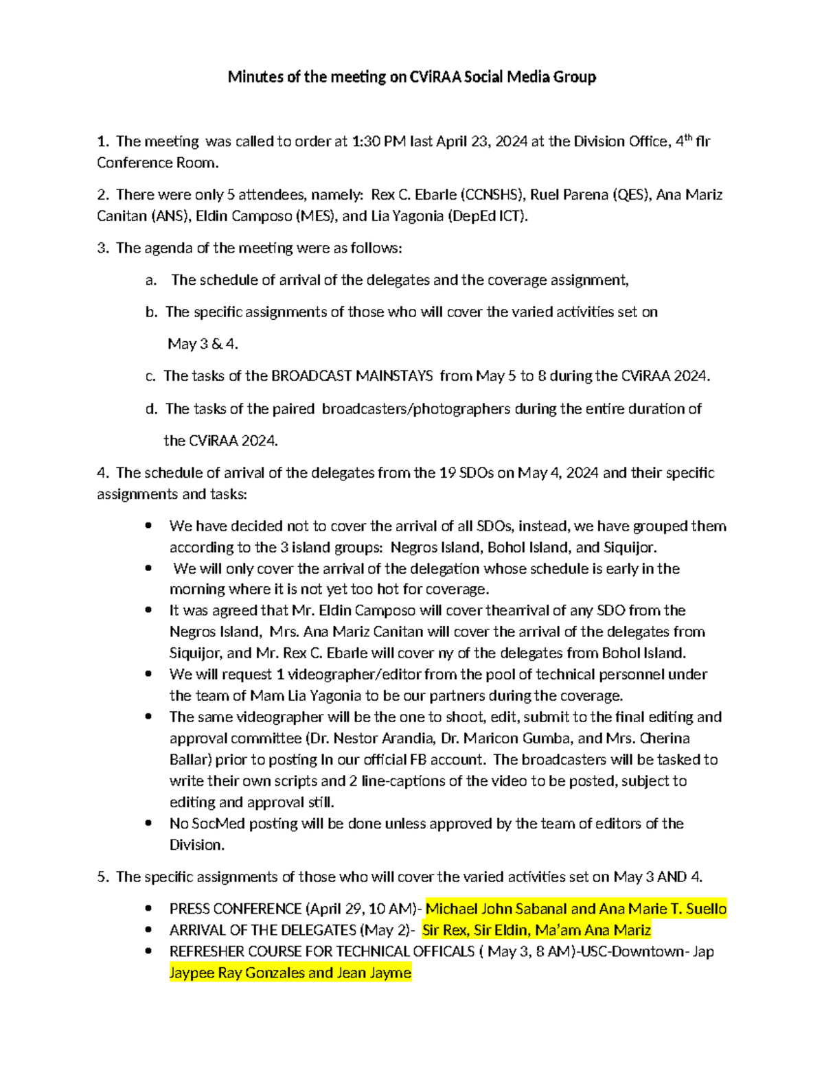 Minutes of the meeting on CVi RAA Social Media Group - The meeting was ...