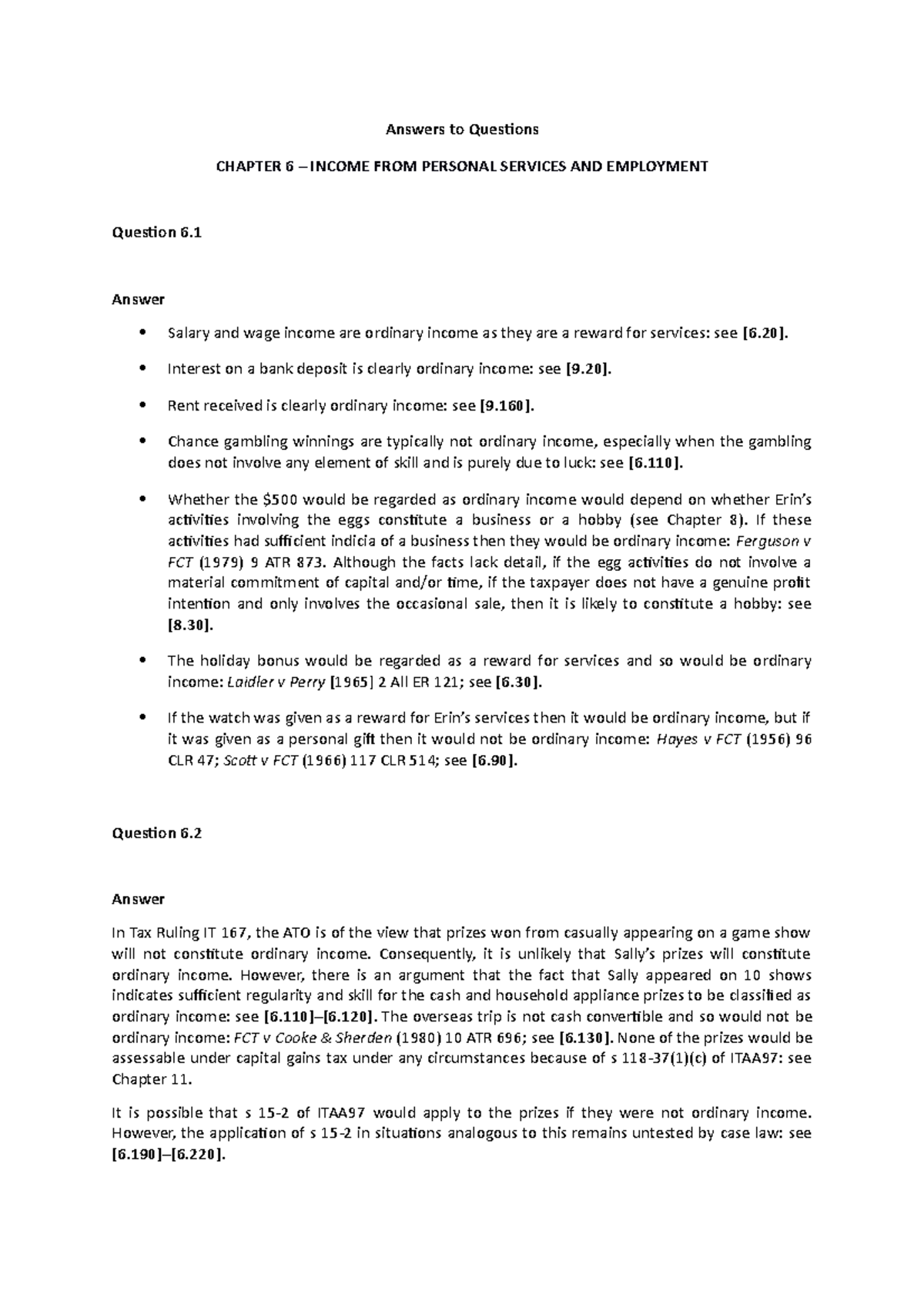 Solutions Chapter 6 - TUTORIAL QUESTIONS - Answers to Questions CHAPTER ...