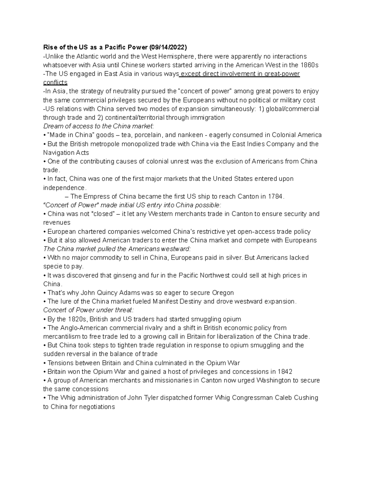 HIST 282 Class Notes - Google Docs 2 - Rise of the US as a Pacific ...