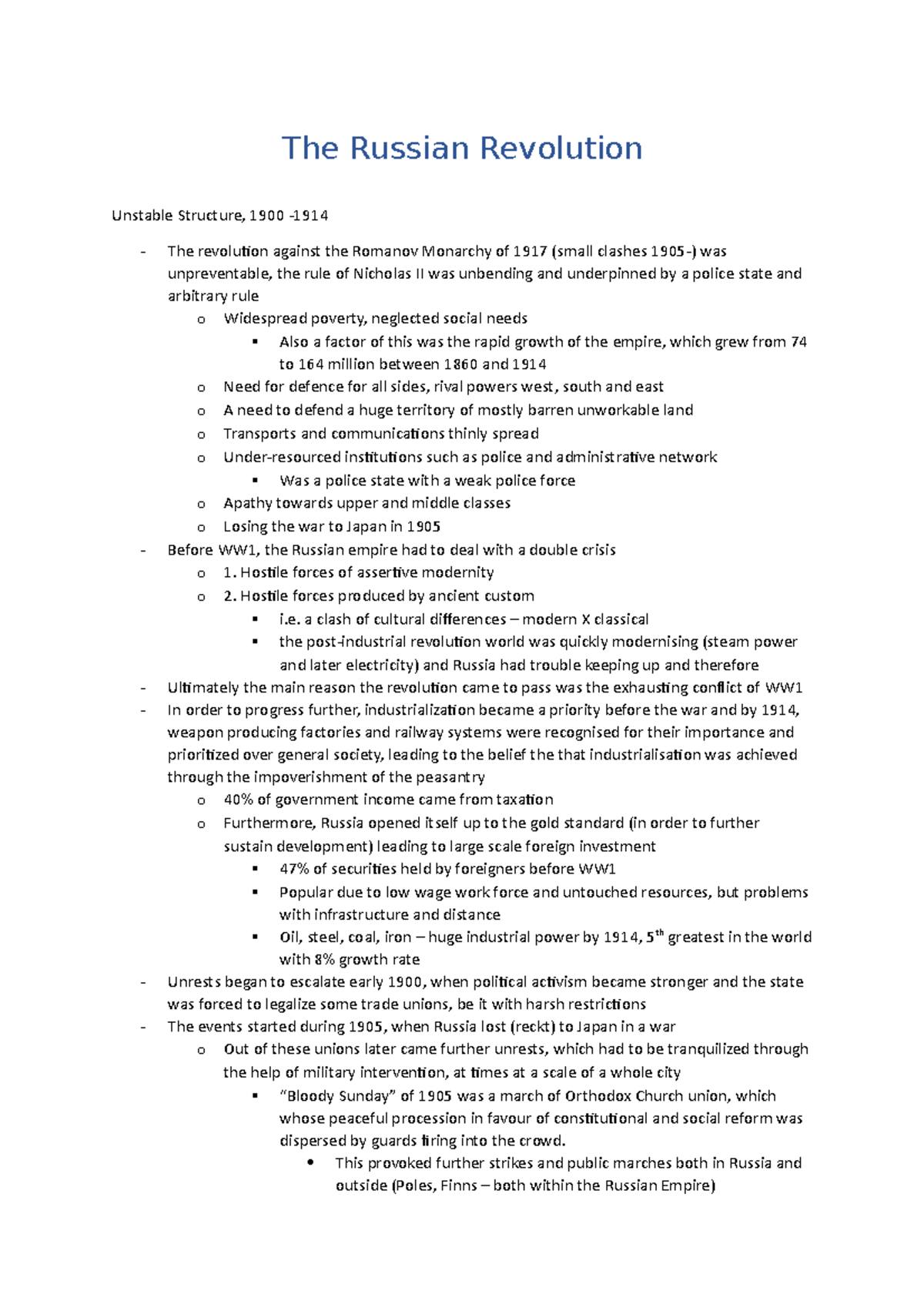 The Russian Revolution - The Russian Revolution Unstable Structure ...