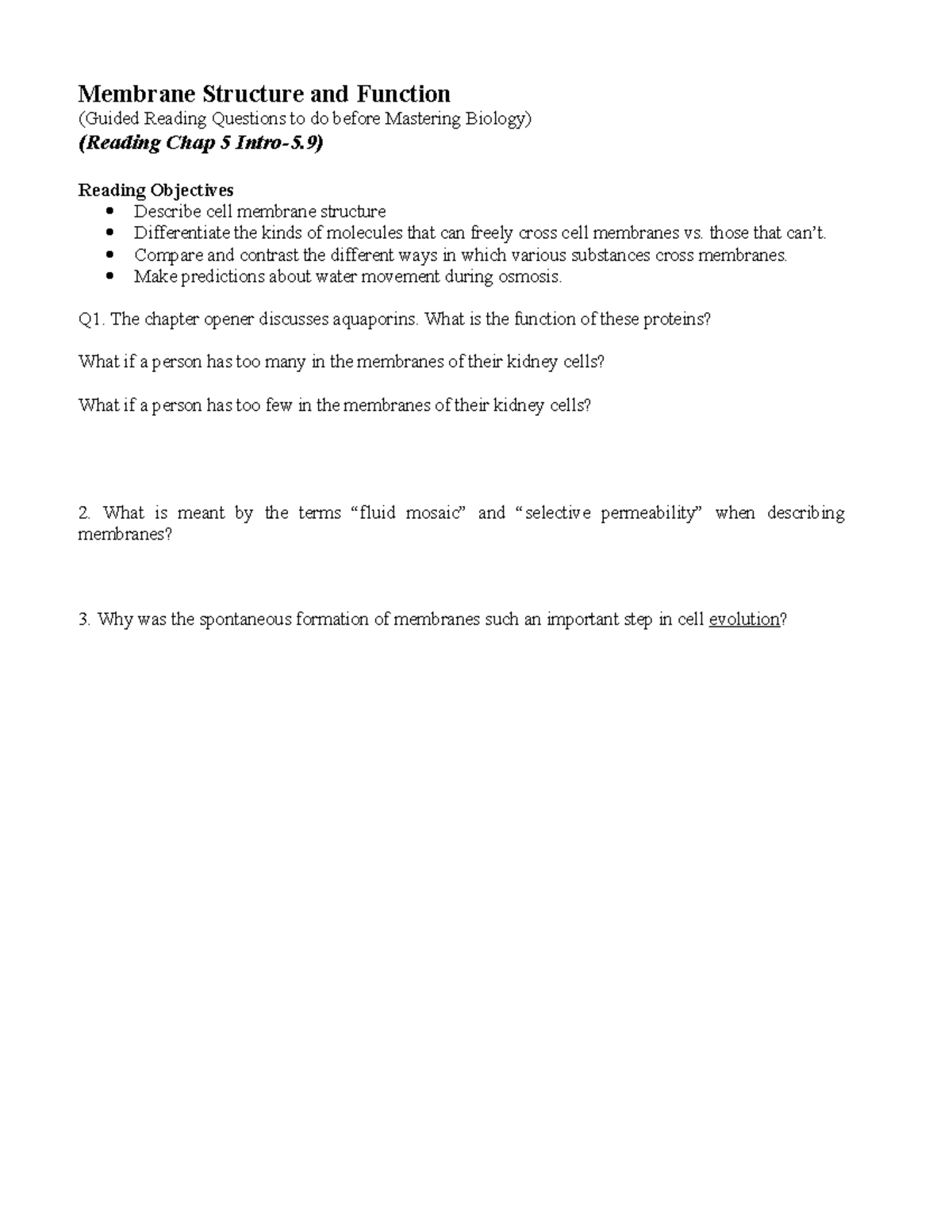 Lesson 4 GRQs Membrane Structure And Function Membrane Structure And
