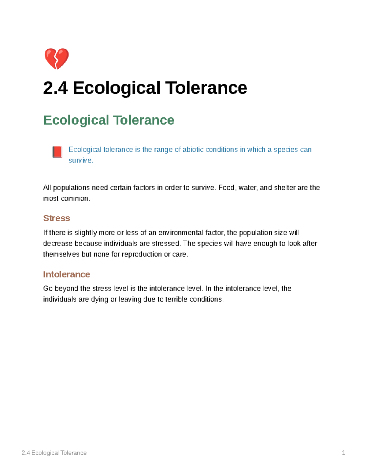 Ecological tolerance - All populations need certain factors in order to ...