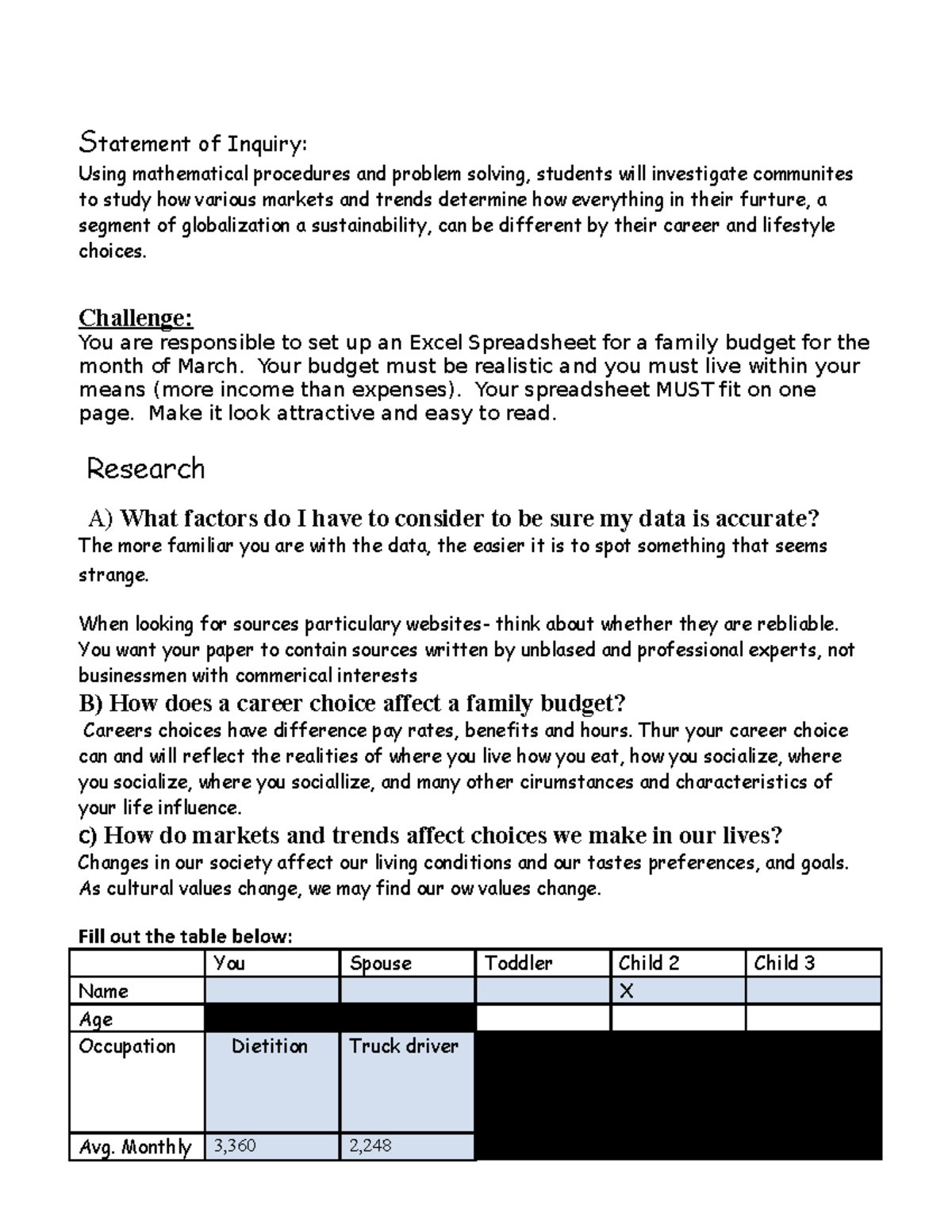 Gr Budget Design 2023-1 - Statement of Inquiry: Using mathematical ...