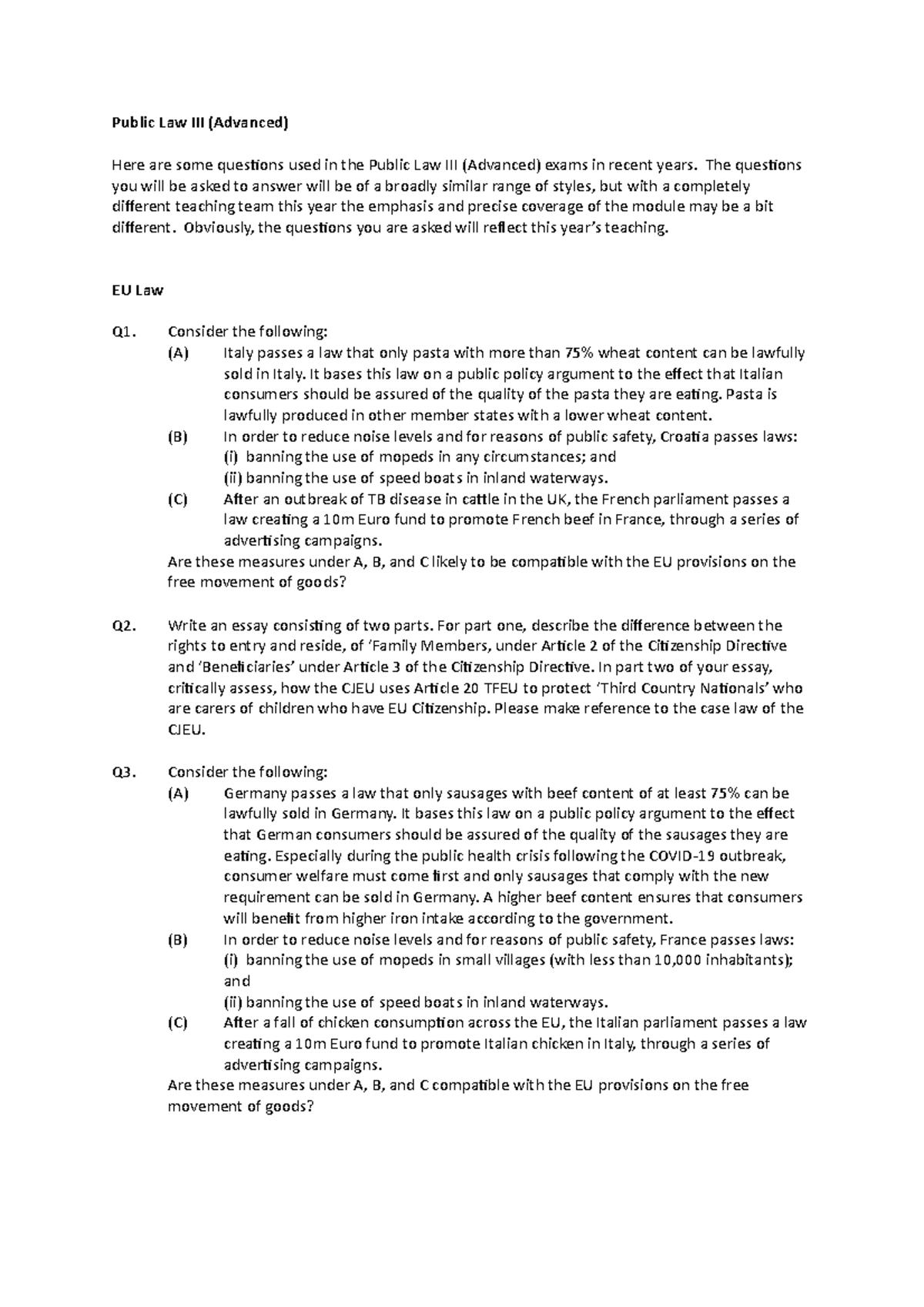 Public Law 3 - Past paper exam 2021 - Public Law III (Advanced) Here ...
