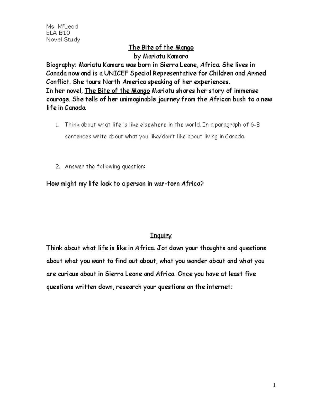 1-bite of the mano chapter study guide questions 2019 - Ms. McLeod ELA ...