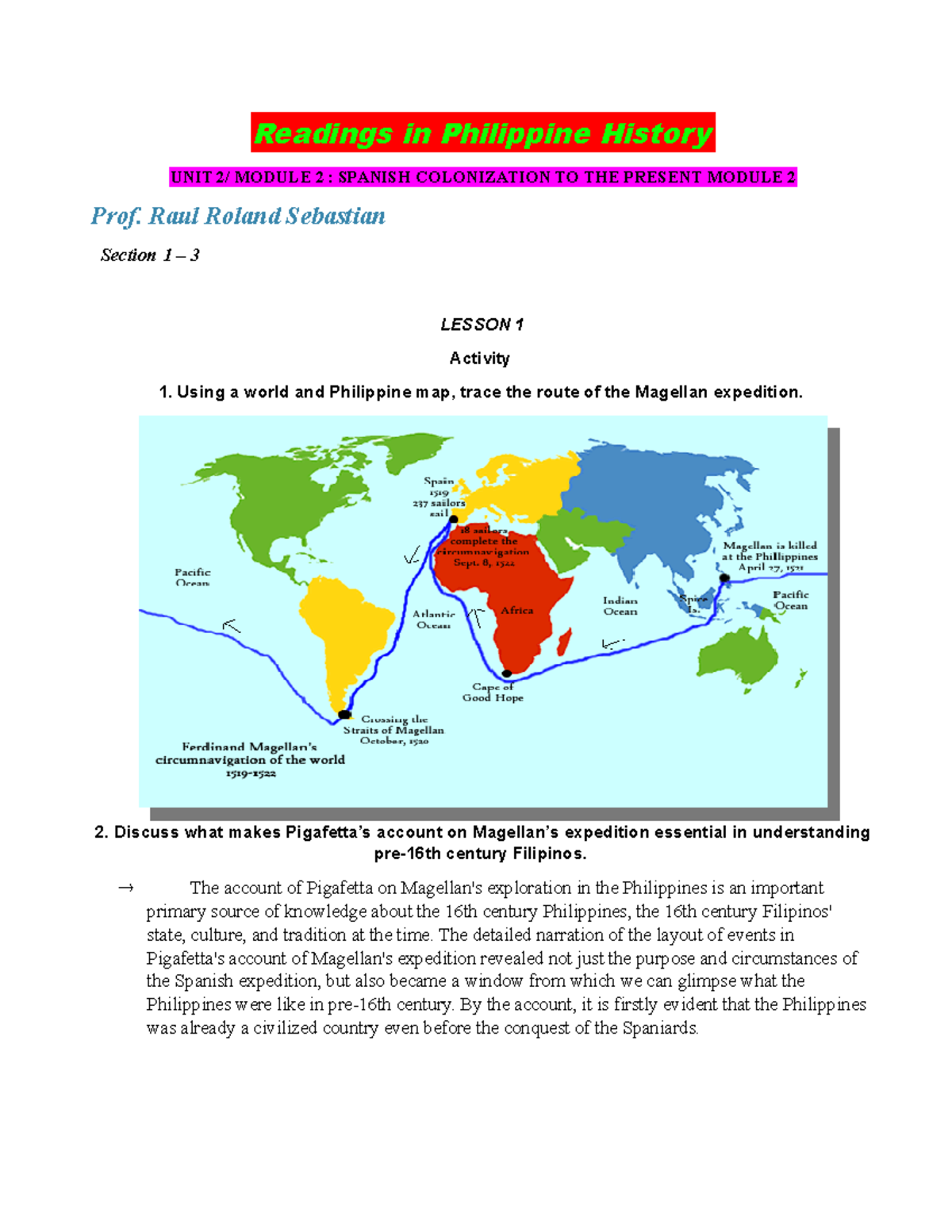 RIPH Module 2 Activities Answer - Readings in Philippine History UNIT 2/ MODULE 2 : SPANISH ...