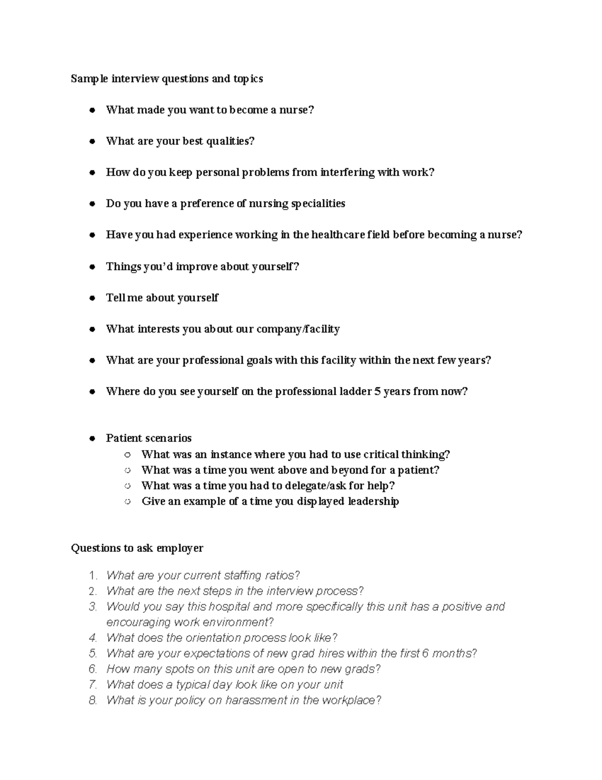 Sample interview questions and topics - Did you feel overwhelmed at any ...
